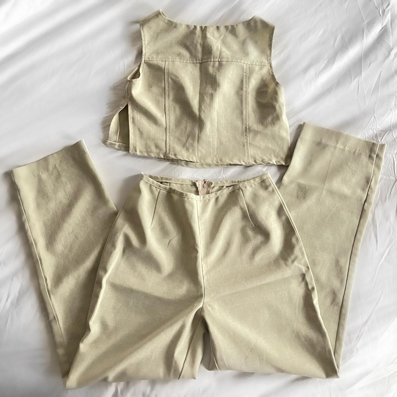 vintage two-piece set beige/khaki top & dress... - Depop