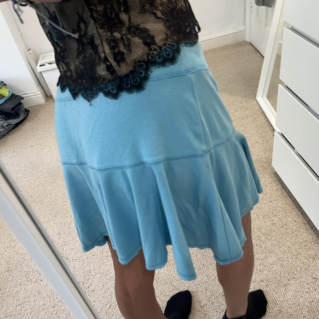 Blue midi rara skirt fabric quite worn as shown seen... - Depop