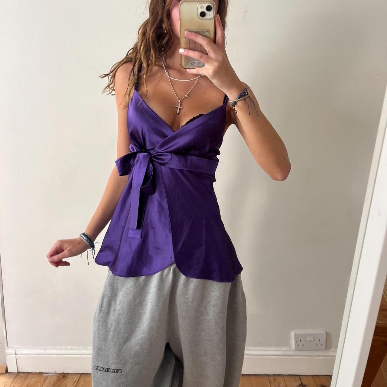 Purple satin slip cami top vintage Seen on size 8... - Depop