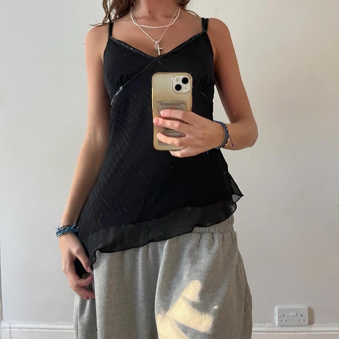 Black asymmetric mesh layered cami top seen on size 8 - Depop