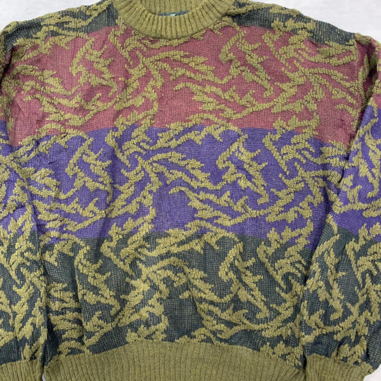 Vintage Knitted Jumper abstract patterned grandad... - Depop