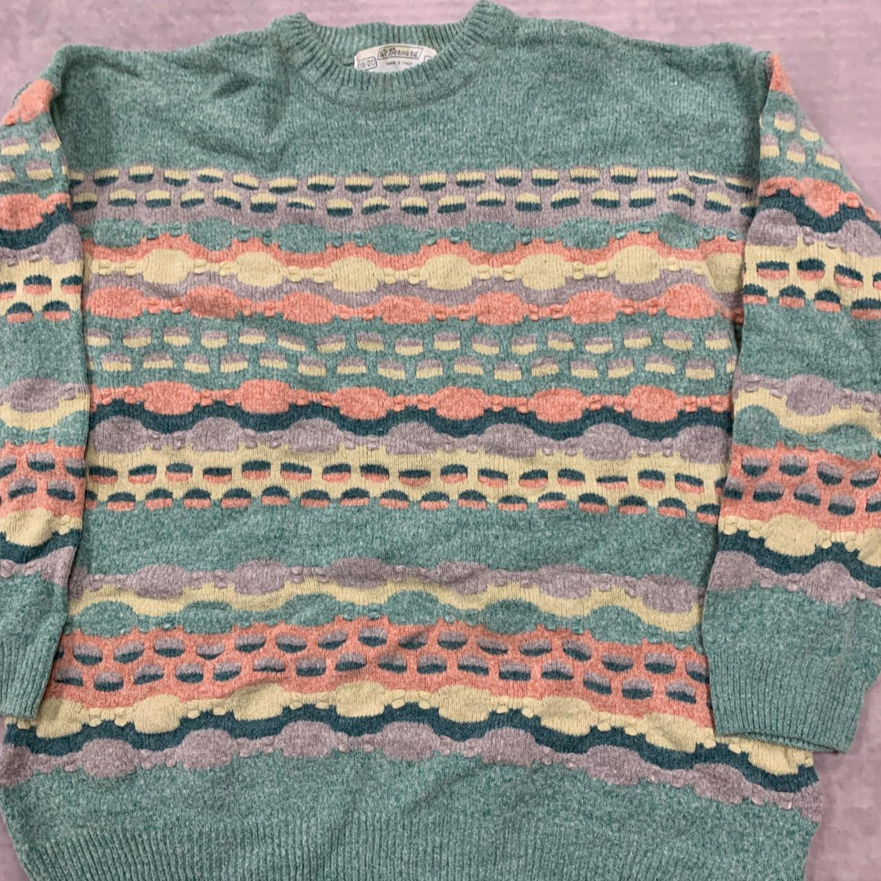 Vintage Knitted Jumper abstract patterned knit... - Depop