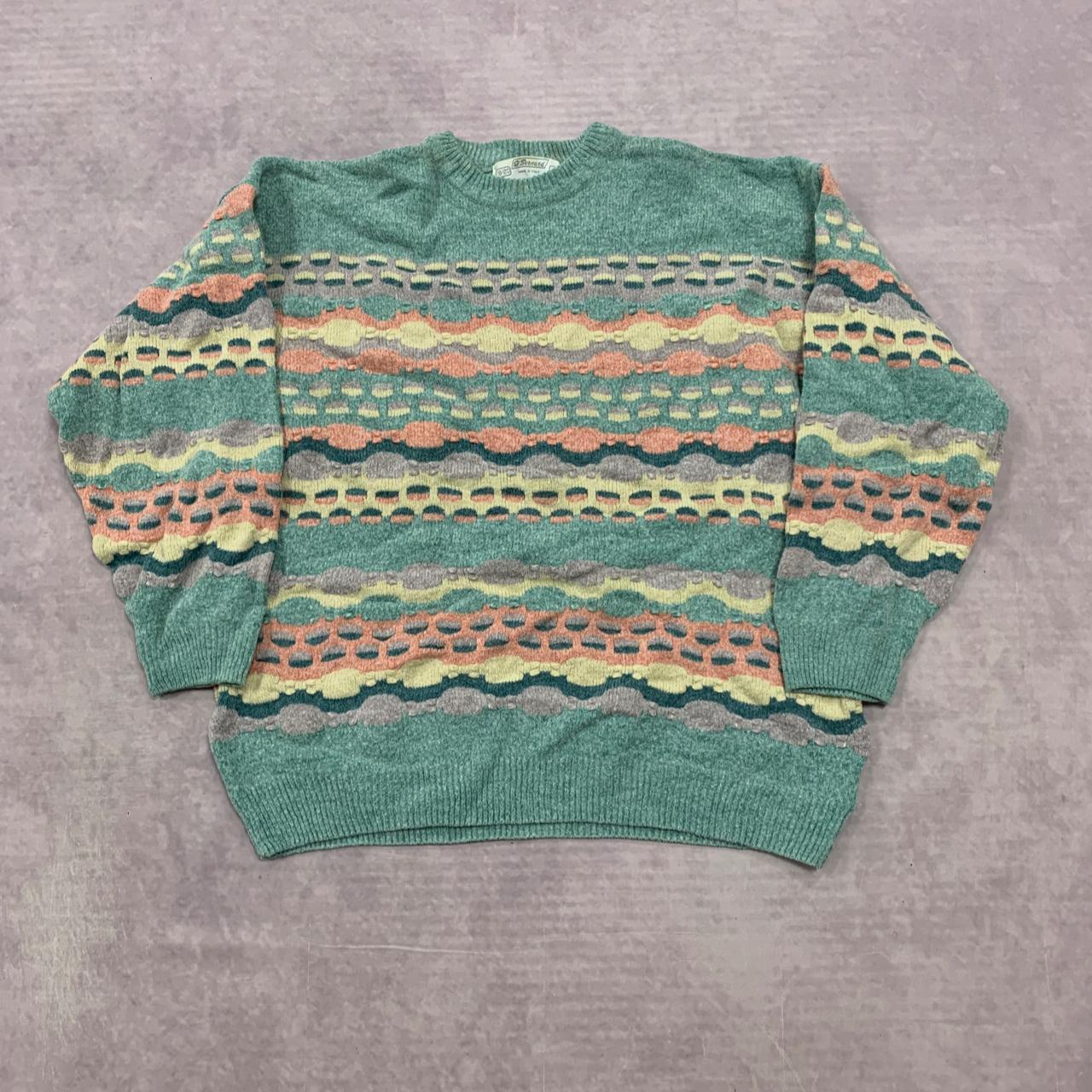 Vintage Knitted Jumper abstract patterned knit... - Depop