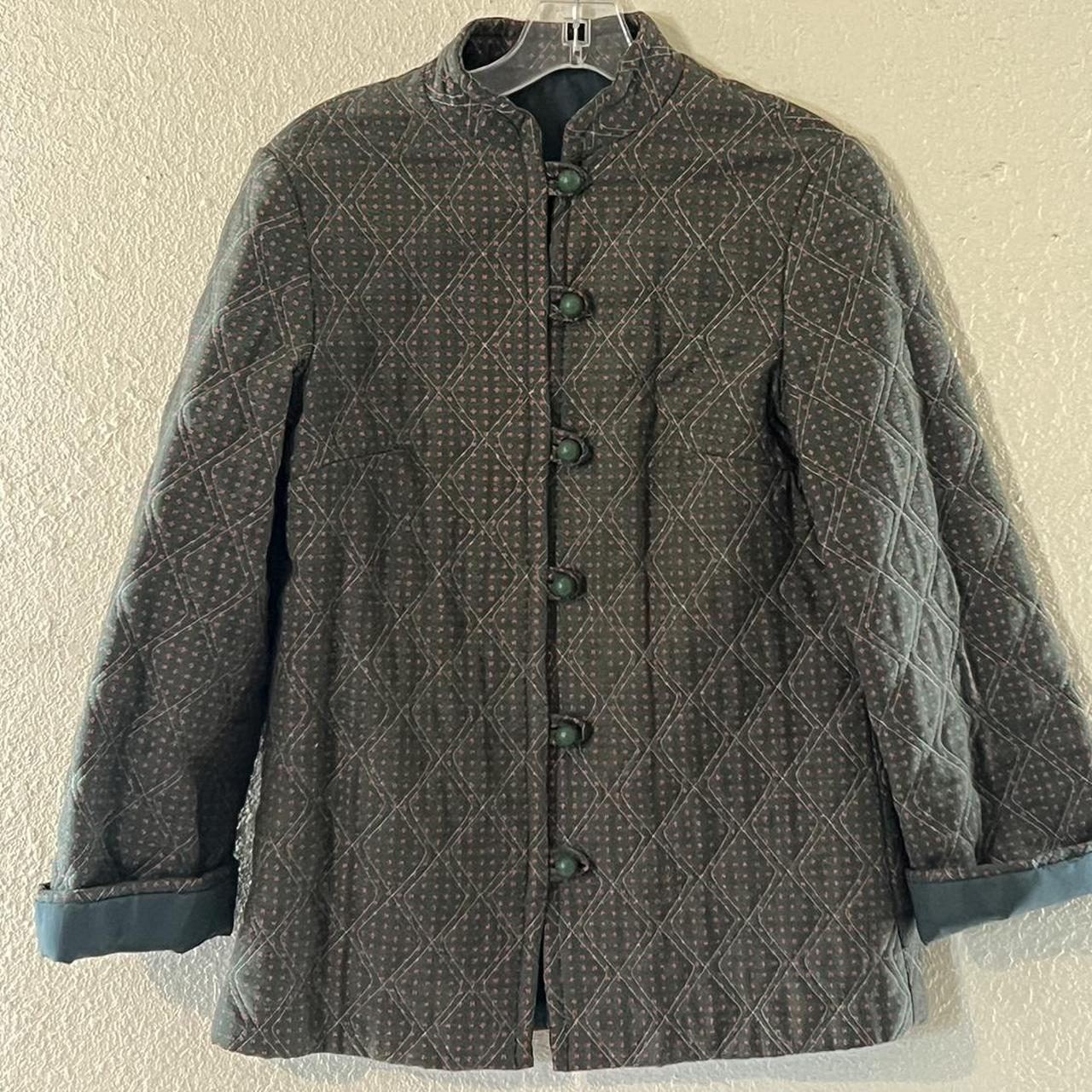 Vintage Asian style quilted jacket. Olive green with... - Depop