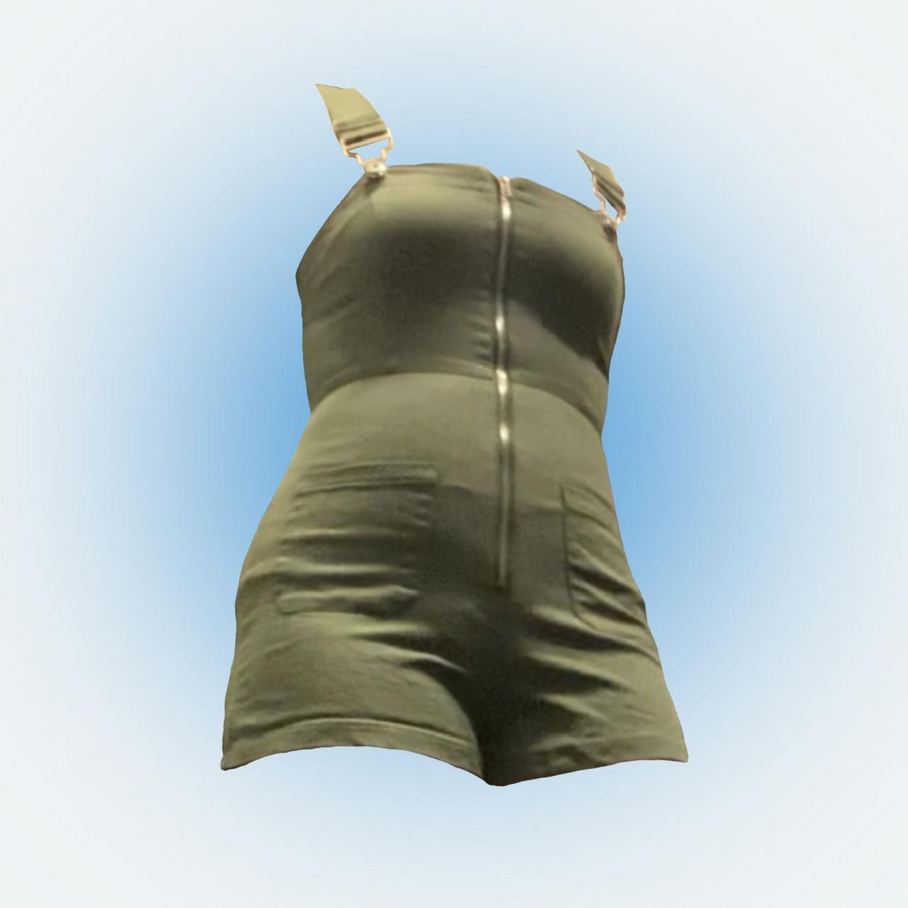 zip up short overalls cute green zip front short... - Depop