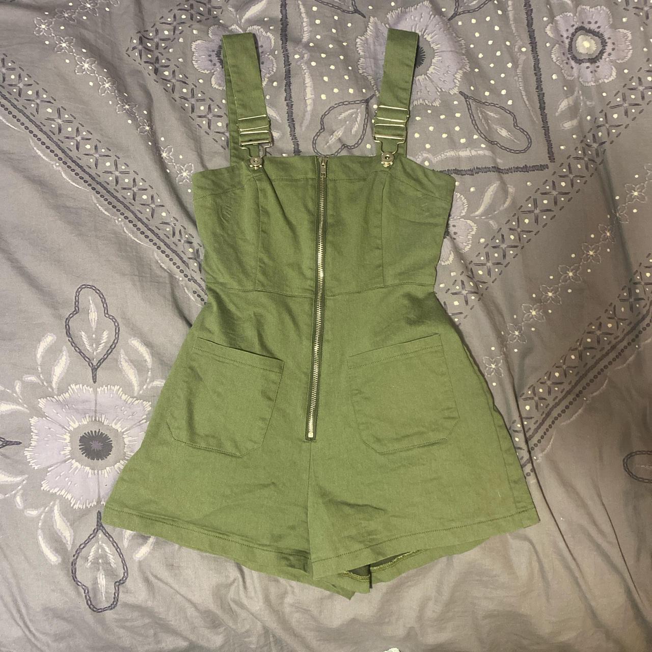 zip up short overalls cute green zip front short... - Depop
