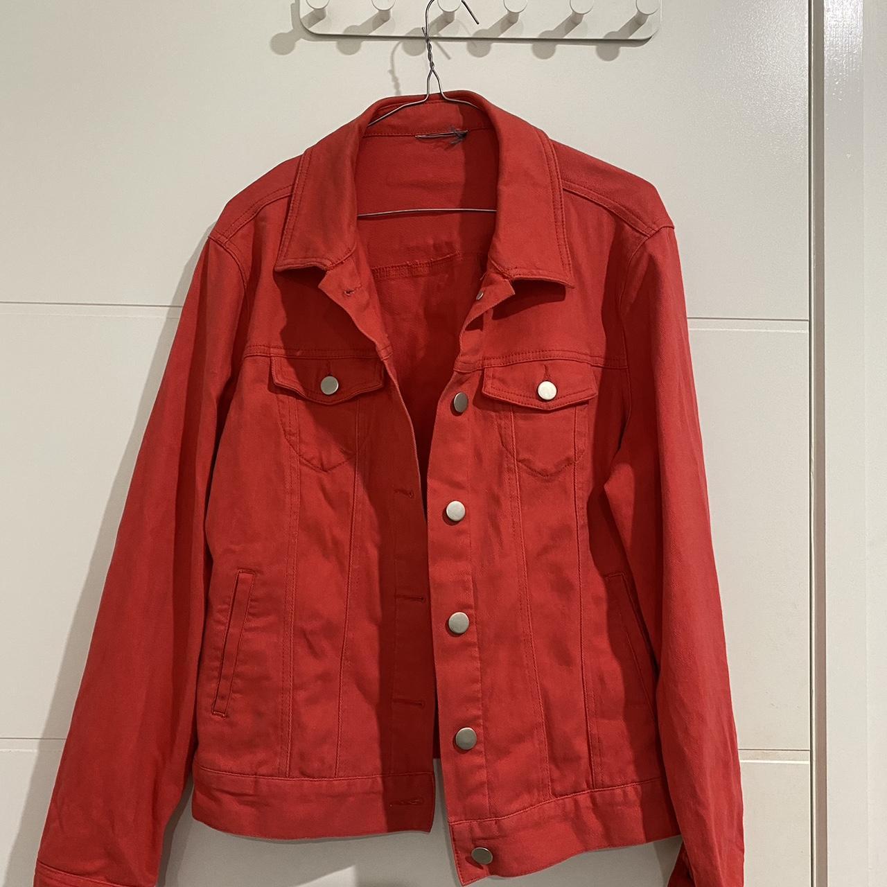 Red Denim Jacket Super soft material Size 14 -... - Depop