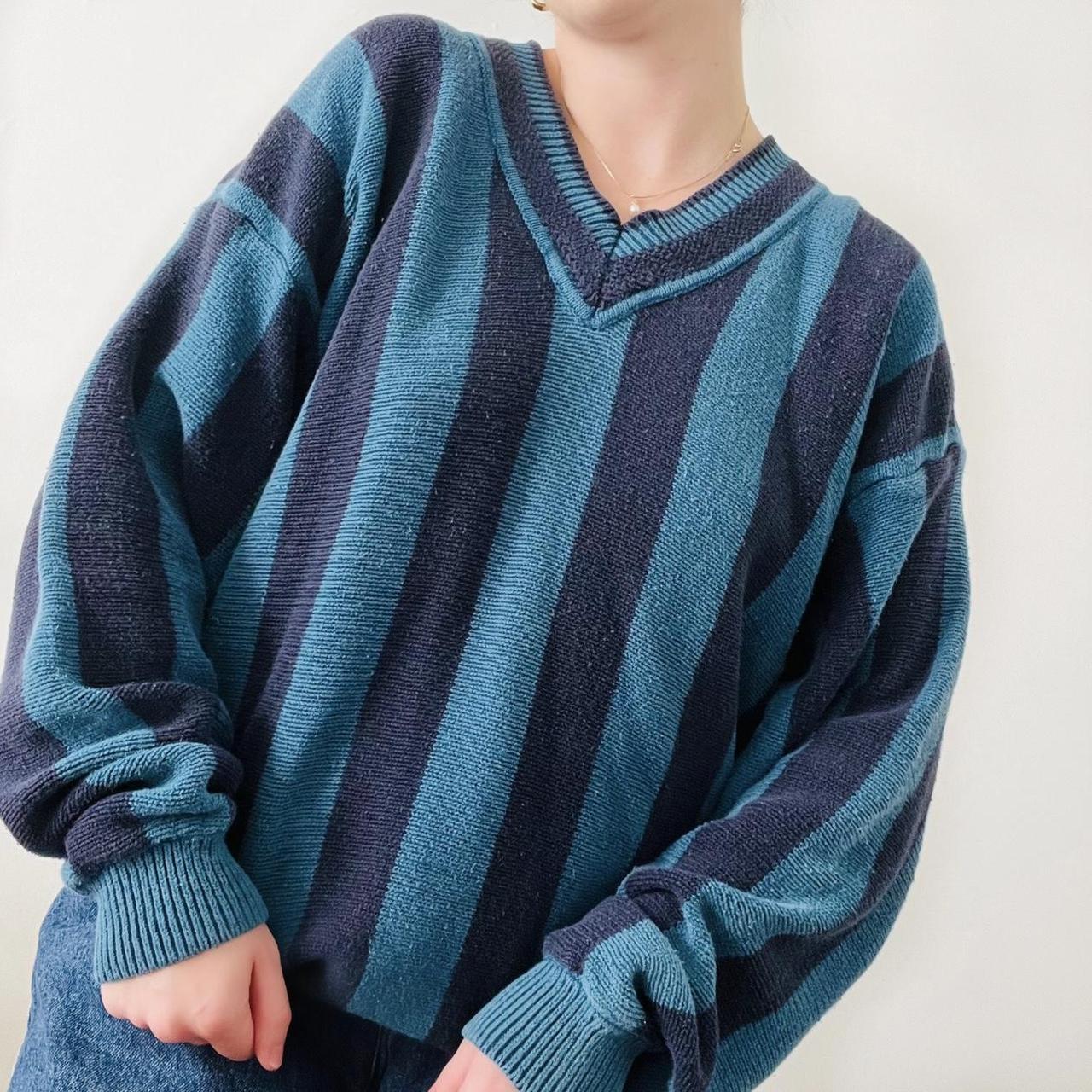 vintage 90s dadcore sweater 90s striped vneck... - Depop