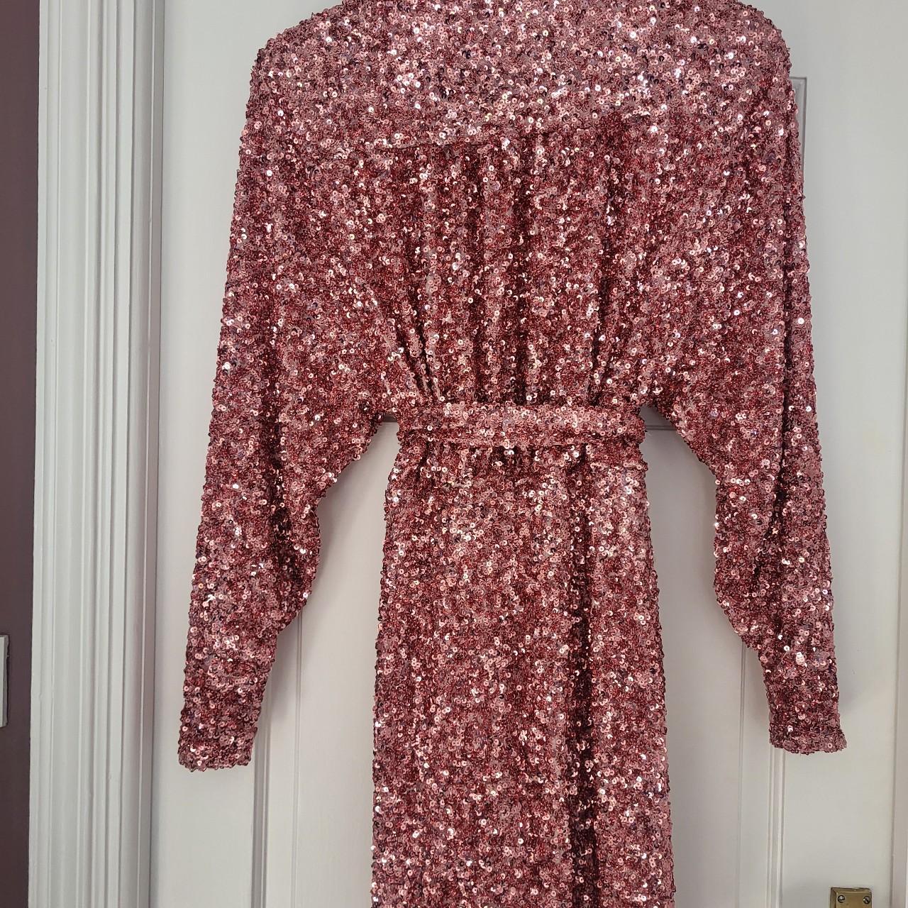 Stunning Rotate pink sequins wrap dress with belt.... - Depop