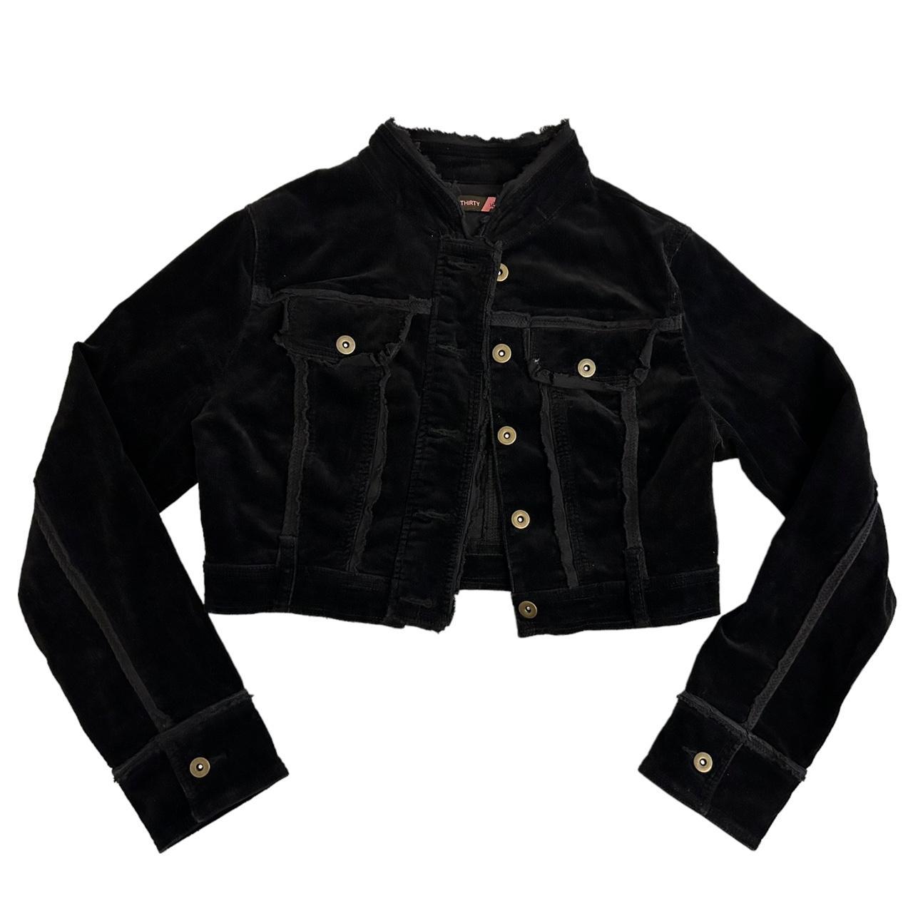 00s black gothic cropped velvet corduroy cord jacket... - Depop