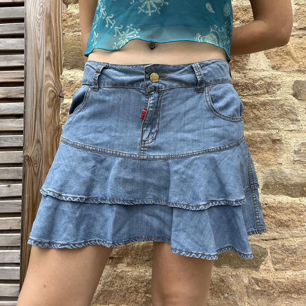 vintage denim ruffle skirt Super comfy and light... - Depop