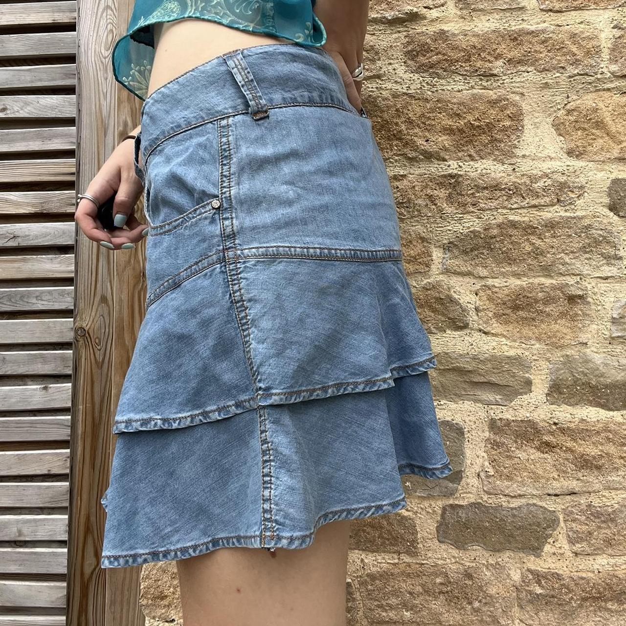 vintage denim ruffle skirt Super comfy and light... - Depop