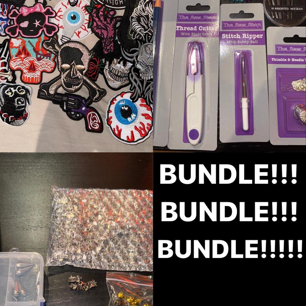 BUNDLE of various patches, studs and a sewing kit... - Depop