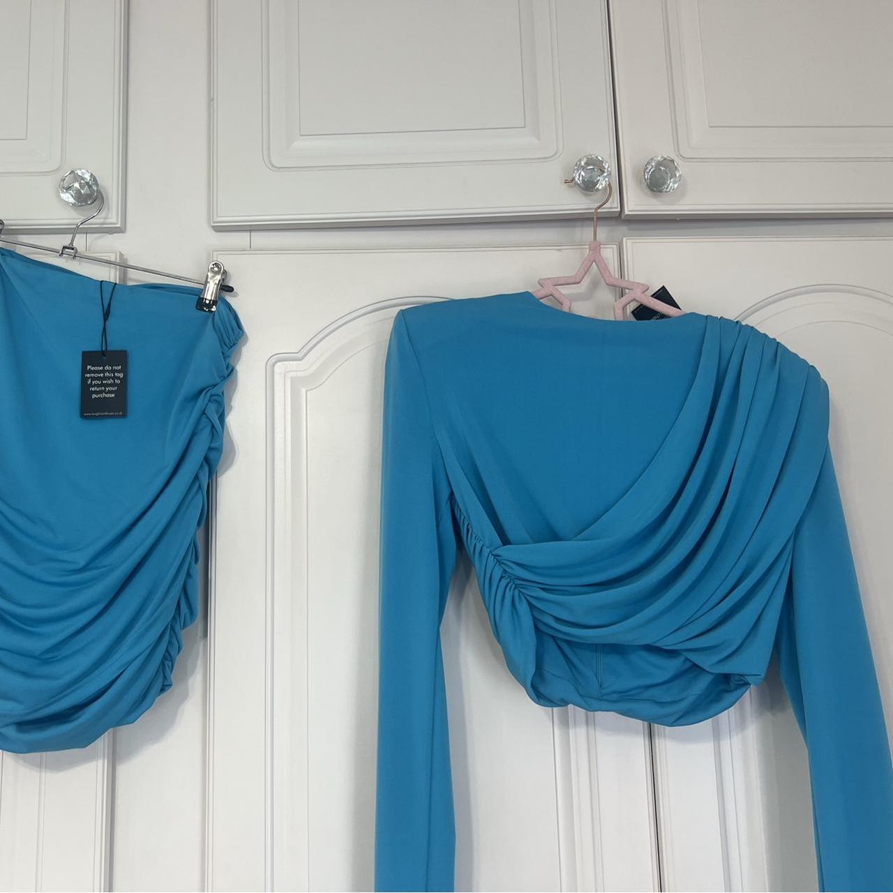 DAPHNE Blue Drape Top & Skirt Co Ord Brand new,... - Depop