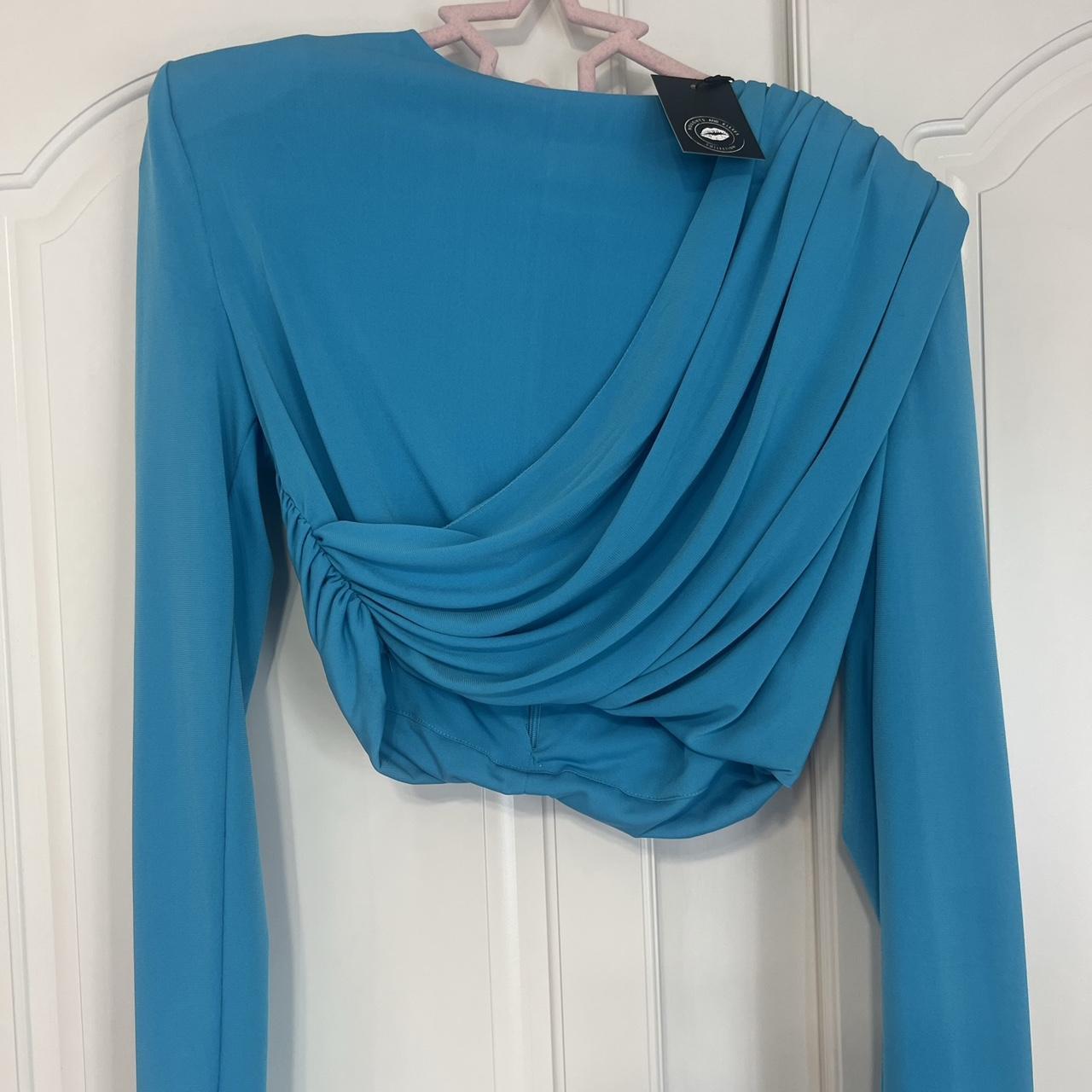DAPHNE Blue Drape Top & Skirt Co Ord Brand new,... - Depop