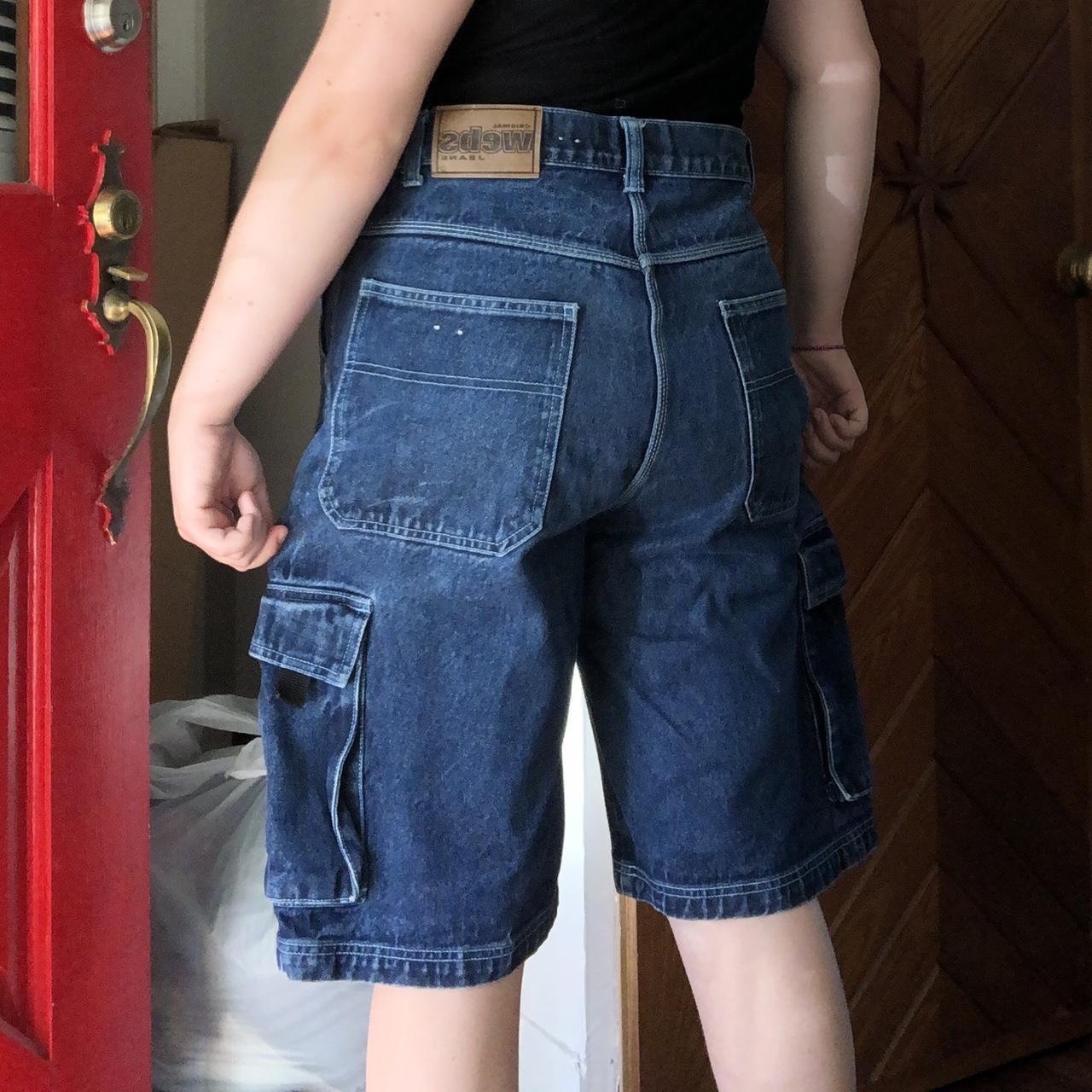 cool denim cargo jorts from webs, tabs on the side... - Depop