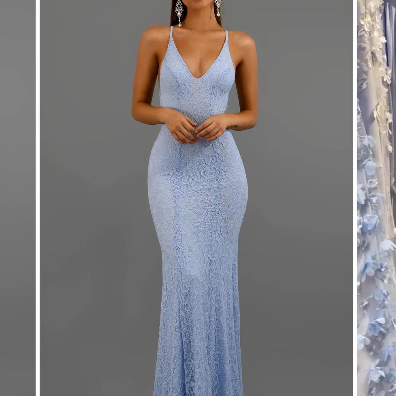 Gorgeous lace up back baby blue lace overlay formal... | Depop