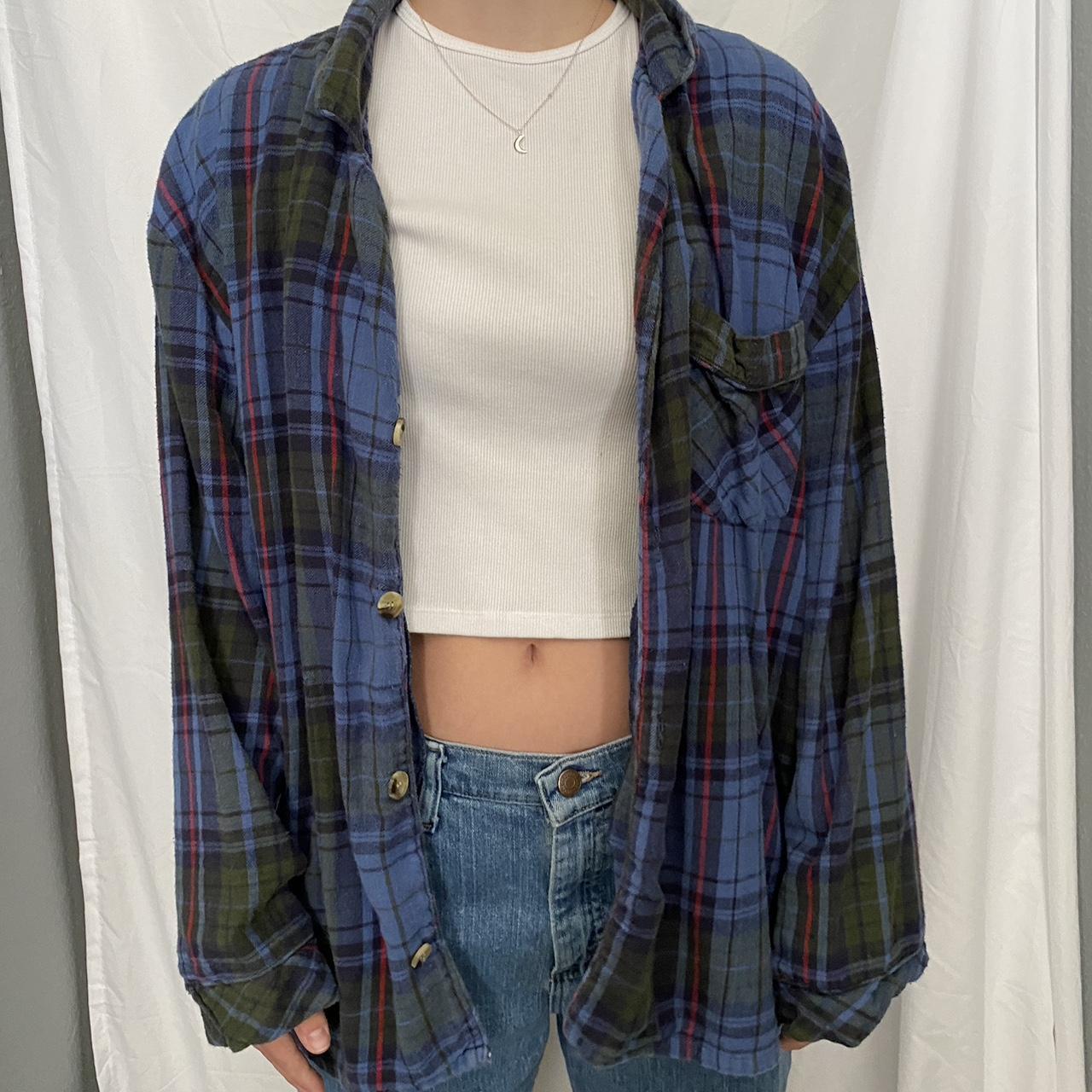 large blue+multicolor flannel #flannel - Depop