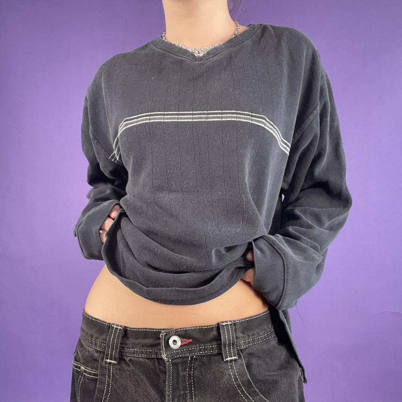 blue striped skater sweater faded oversized indie... - Depop