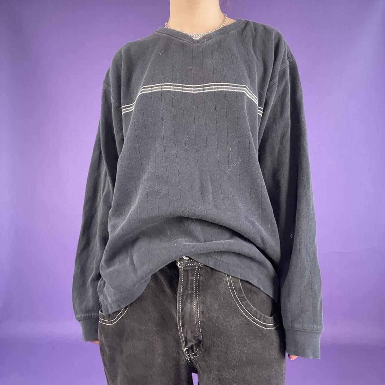 blue striped skater sweater faded oversized indie... - Depop