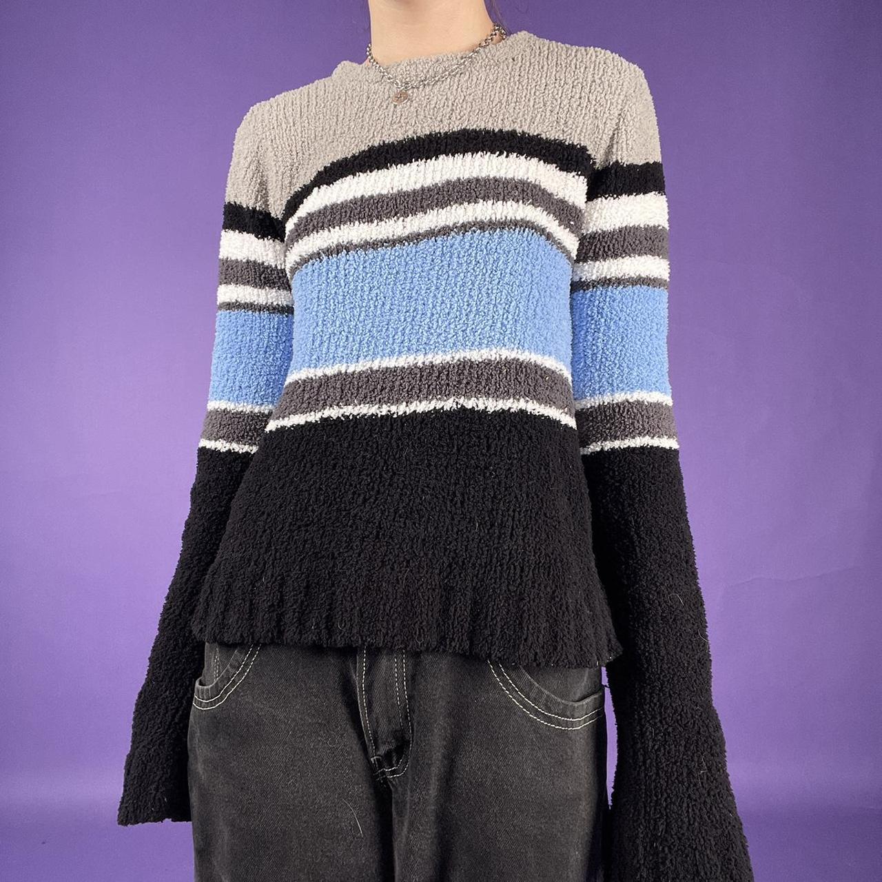 blue striped skater sweater vintage 90s oversized... - Depop