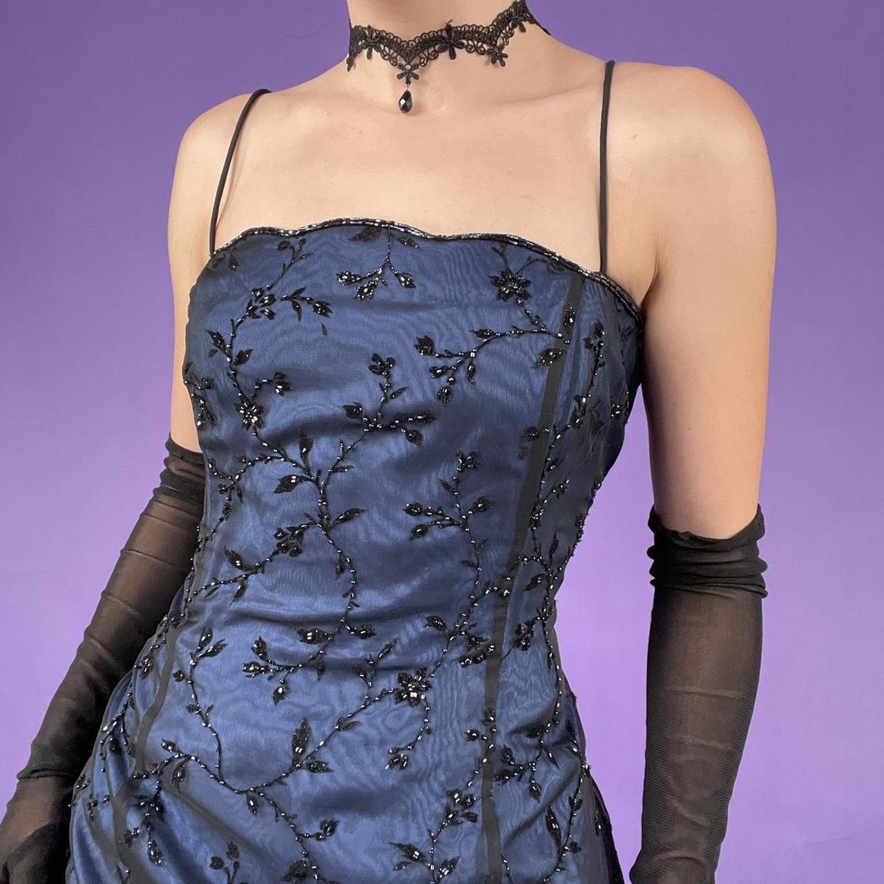 blue beaded prom dress goth vintage 90s prom dress... - Depop