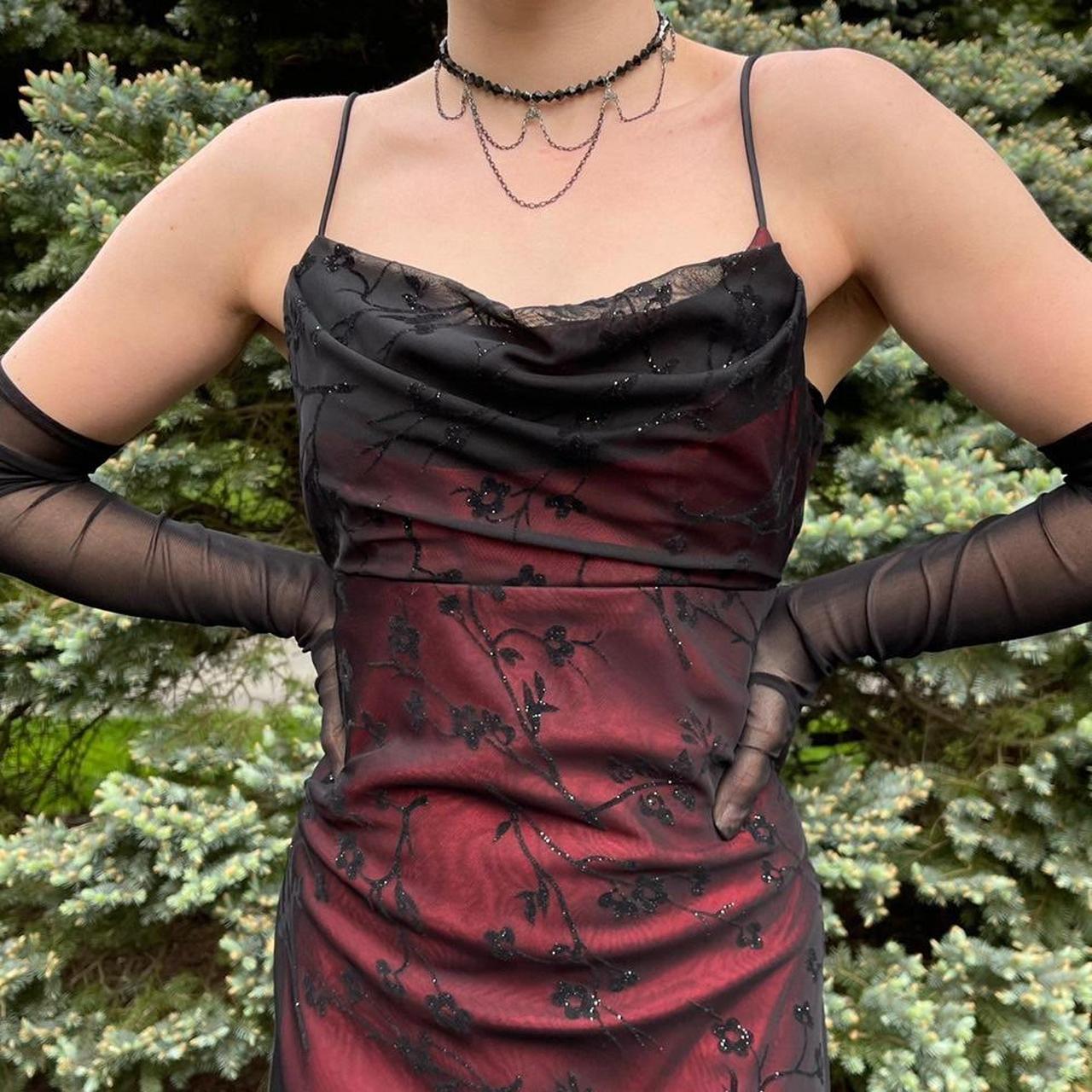 red prom dress vintage y2k long goth red and black... - Depop
