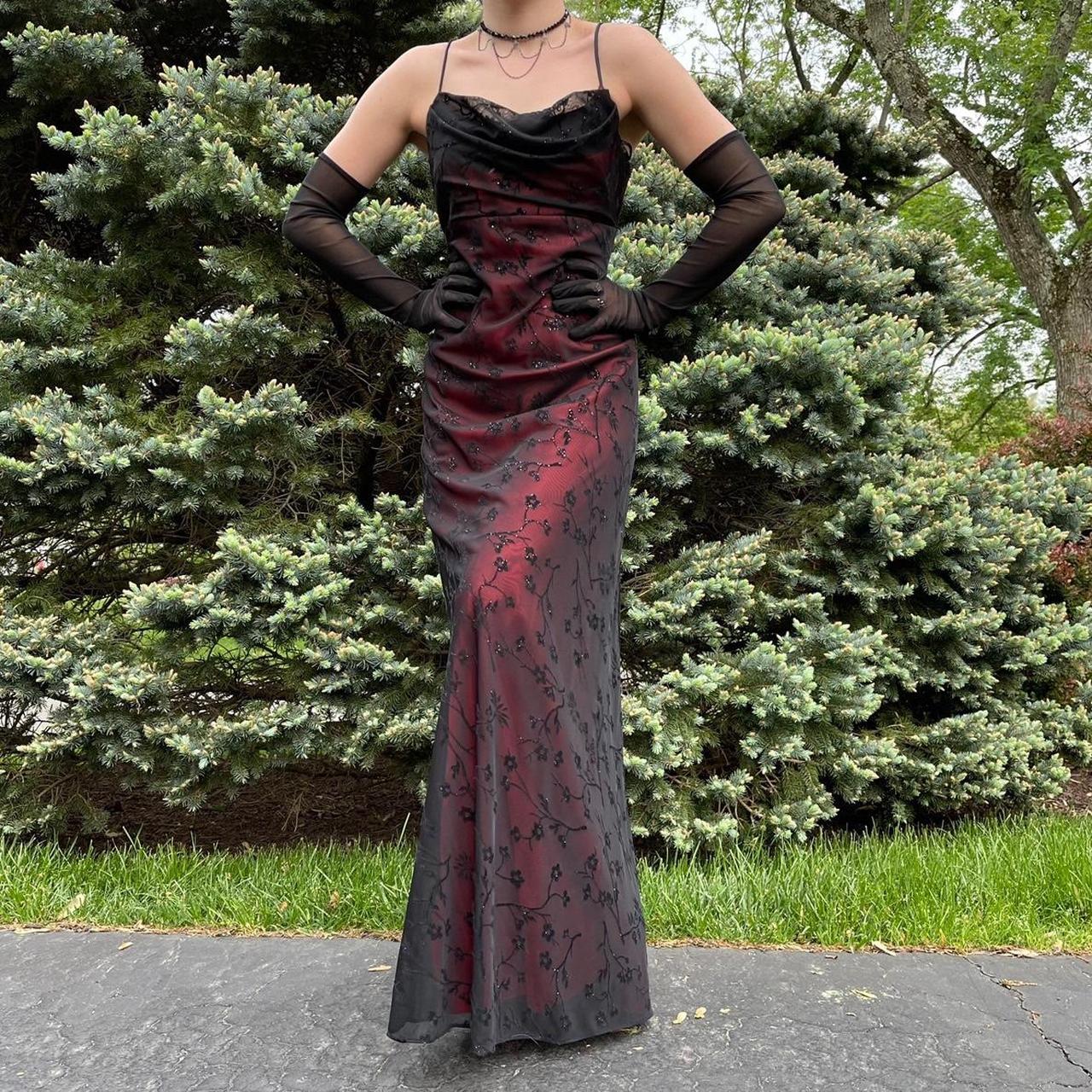 red prom dress vintage y2k long goth red and black... - Depop