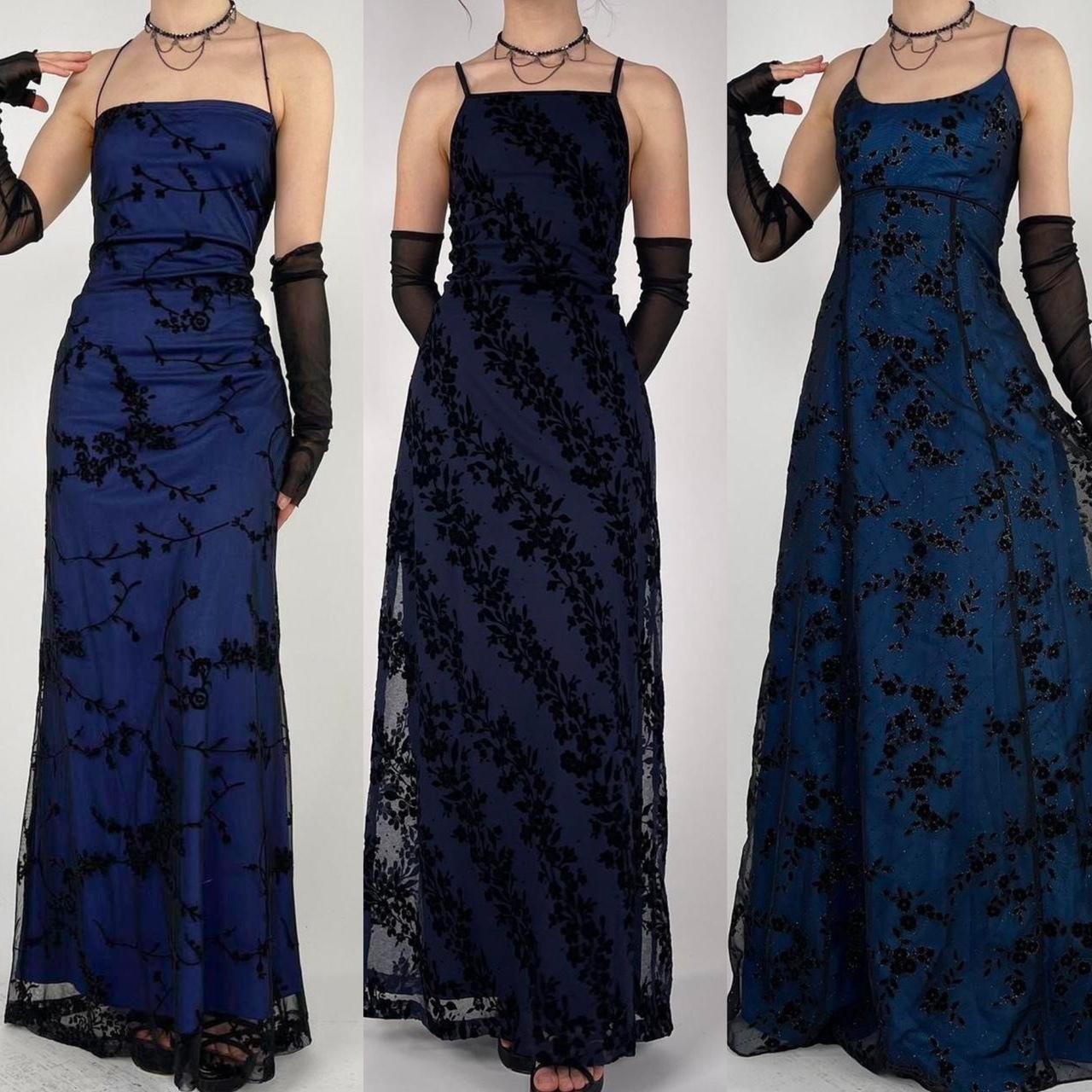 vintage blue prom dress black goth grunge emo prom... - Depop