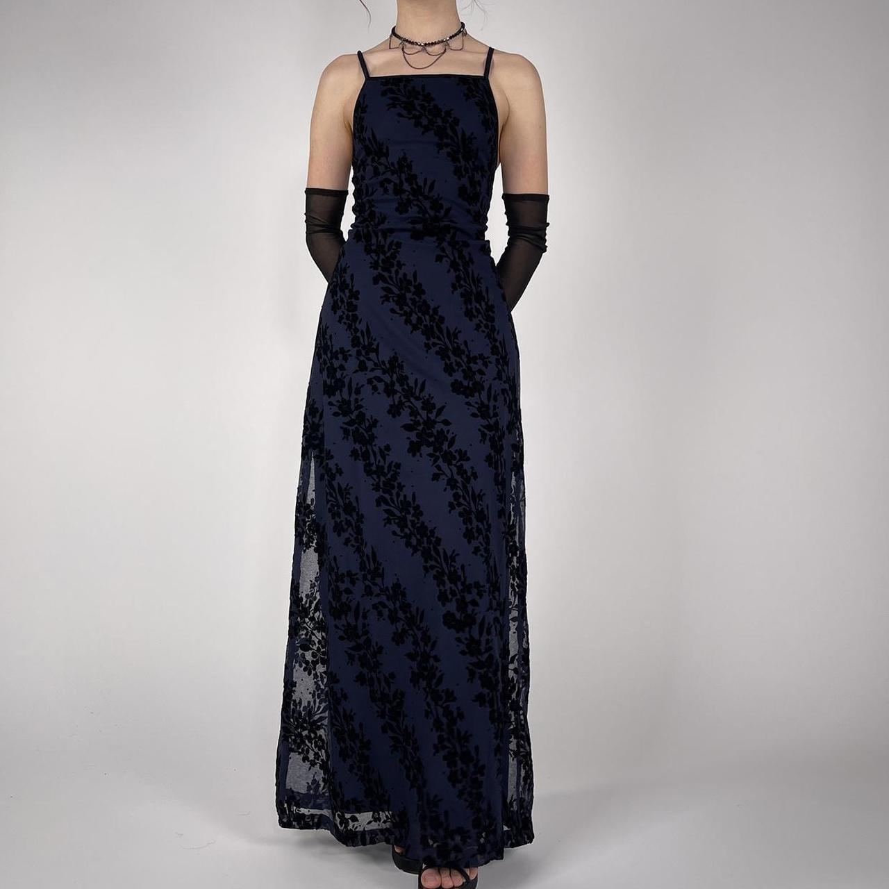 vintage blue prom dress black goth grunge emo prom... - Depop