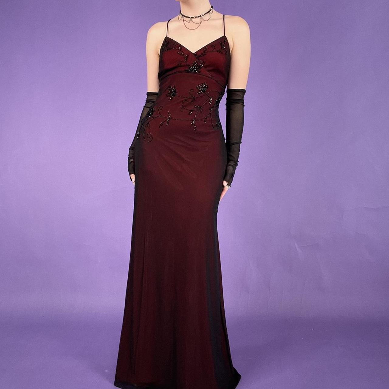red goth prom dress beaded y2k 90s vintage beaded... | Depop