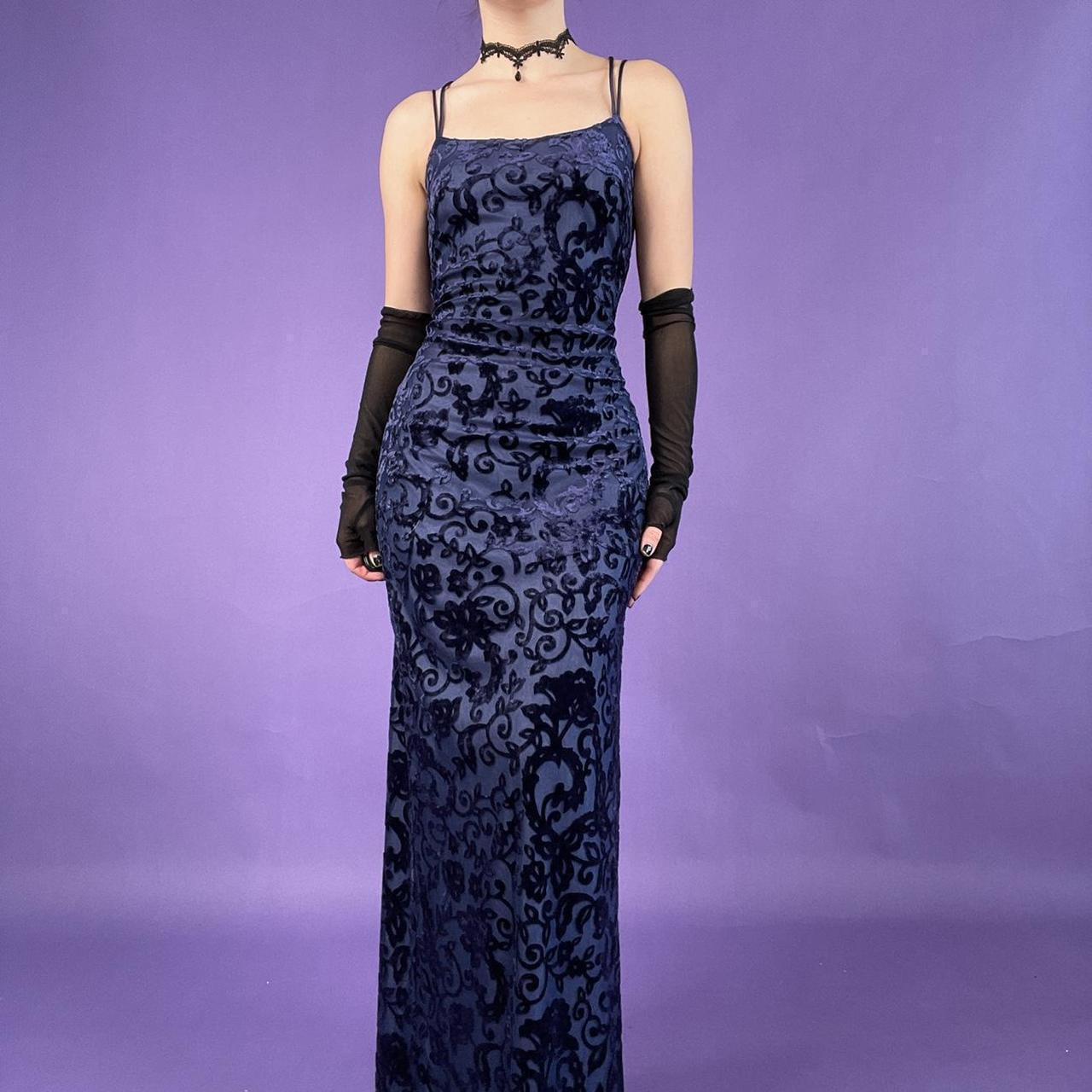 blue velvet prom dress 90s vintage grunge goth... - Depop