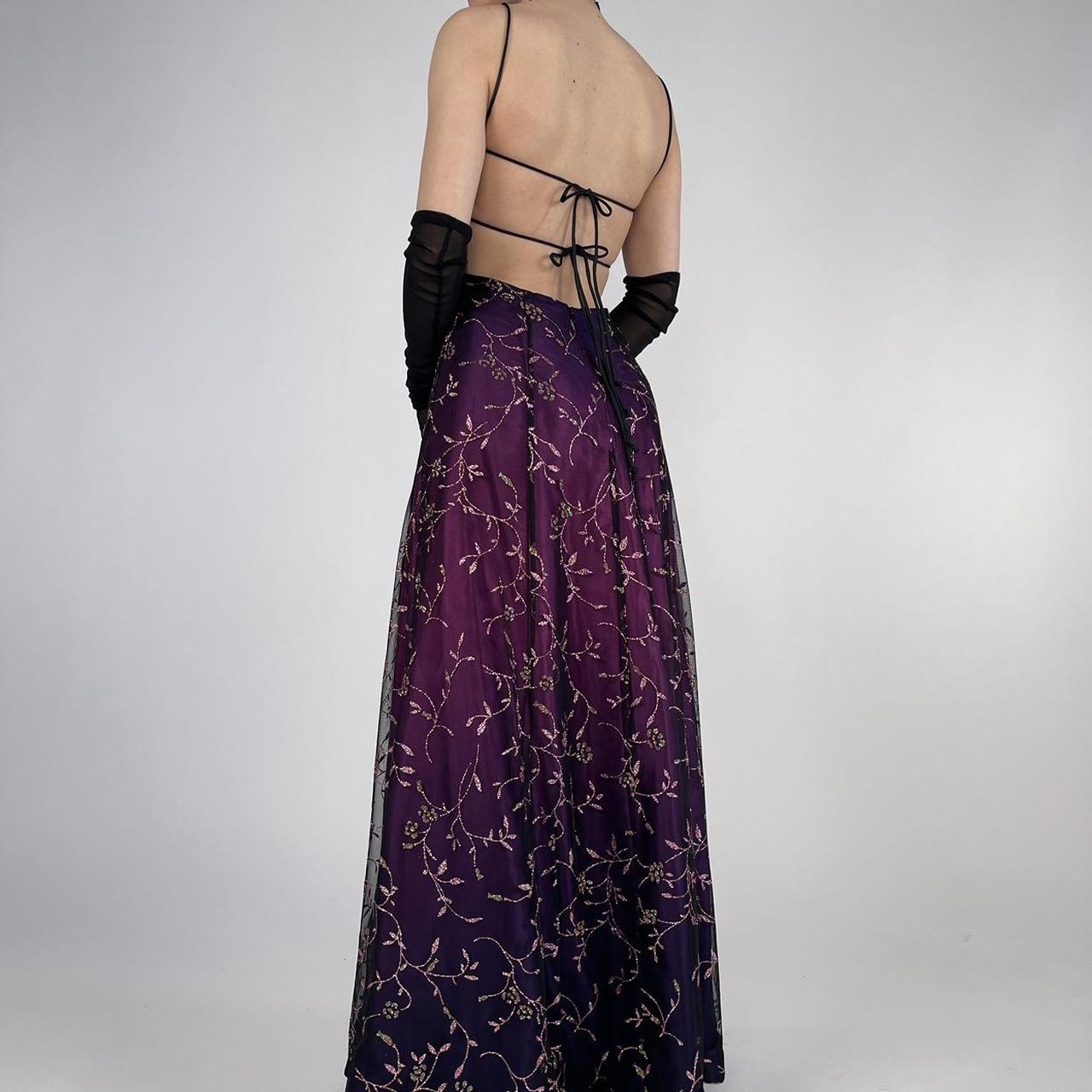 purple y2k prom dress vintage 90s long mesh layered... - Depop