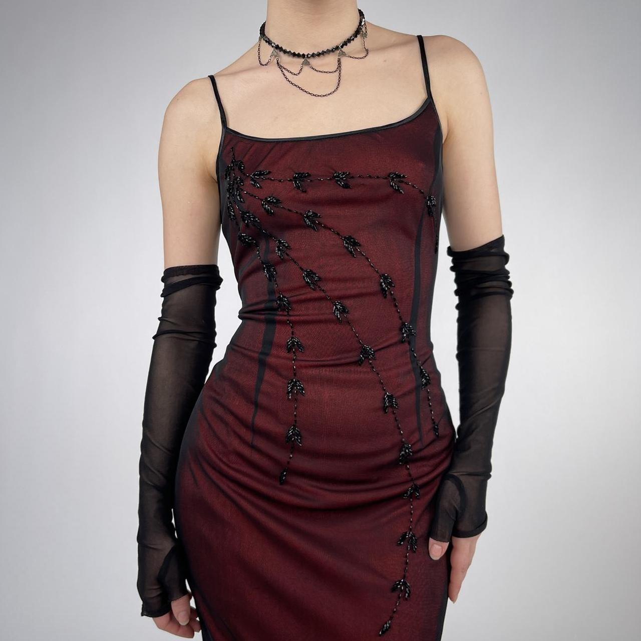 red goth prom dress vintage 90s vampy prom dress... - Depop