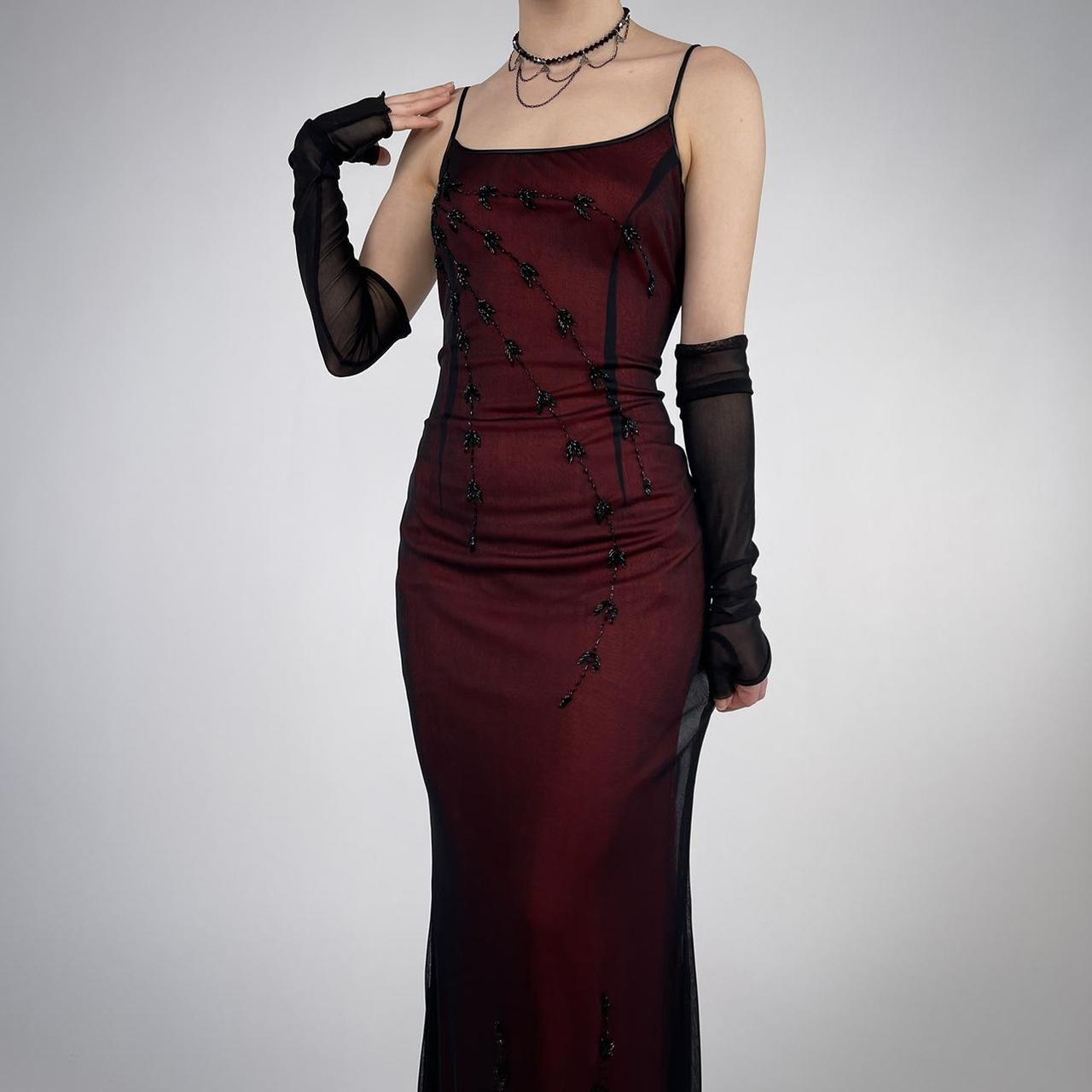 red goth prom dress vintage 90s vampy prom dress... - Depop