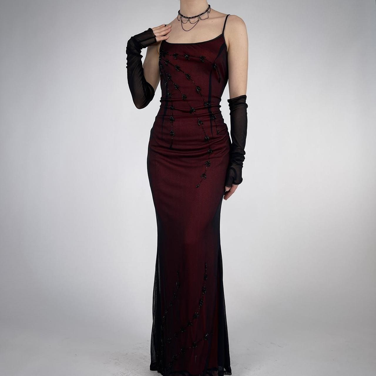red goth prom dress vintage 90s vampy prom dress... - Depop
