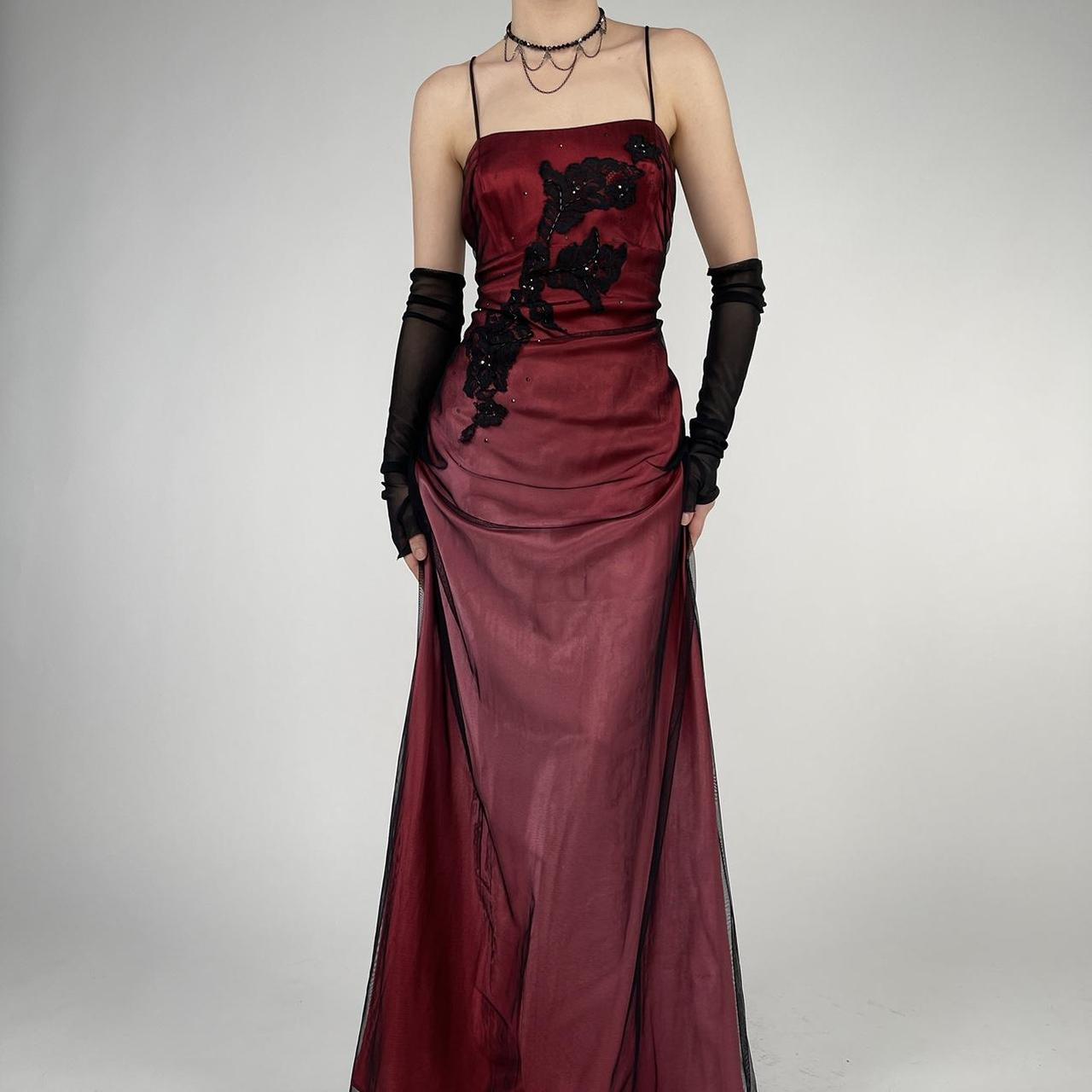 red goth prom dress vintage 90s prom dress grunge... - Depop