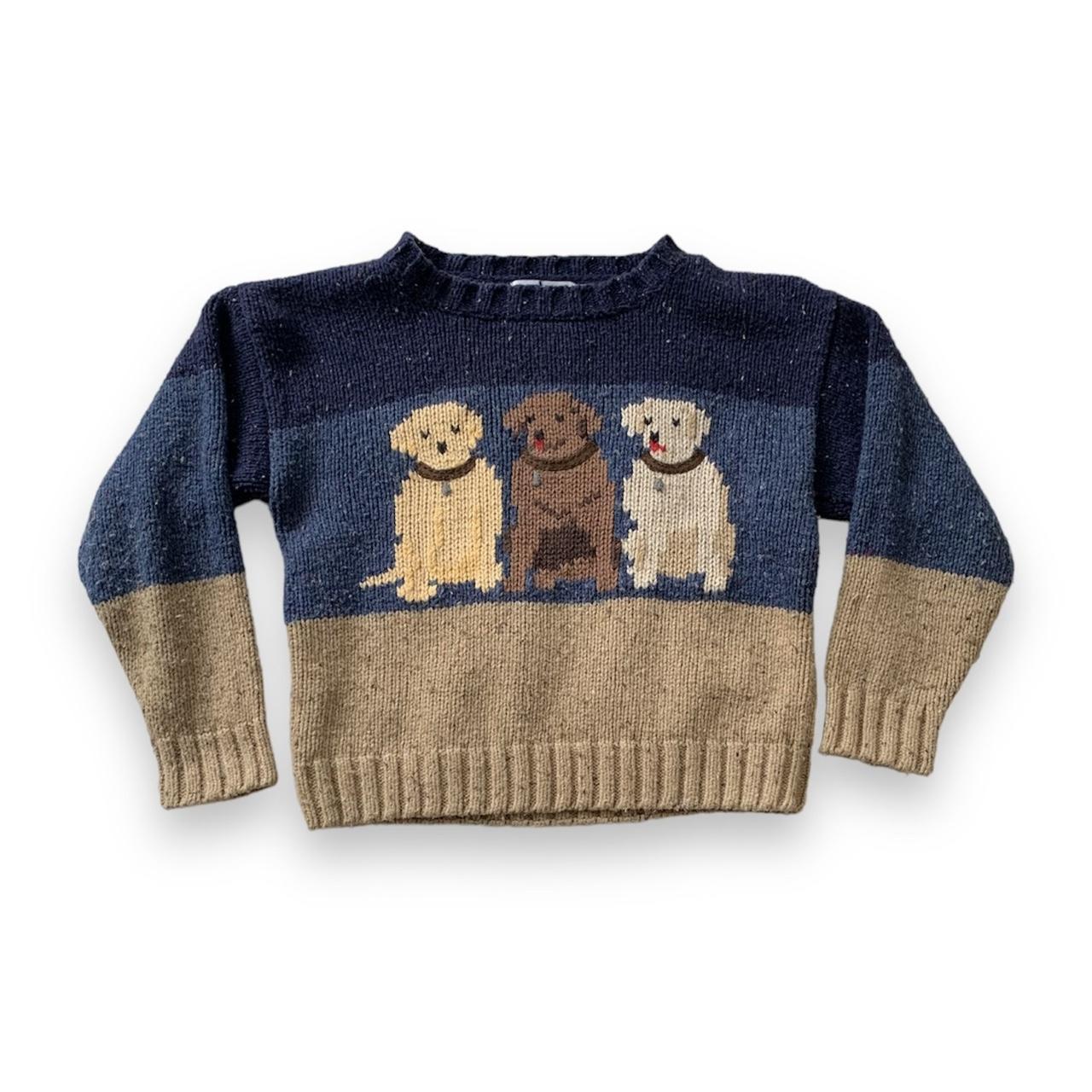 dog sweater knit fall jumper chunky animal vintage... - Depop