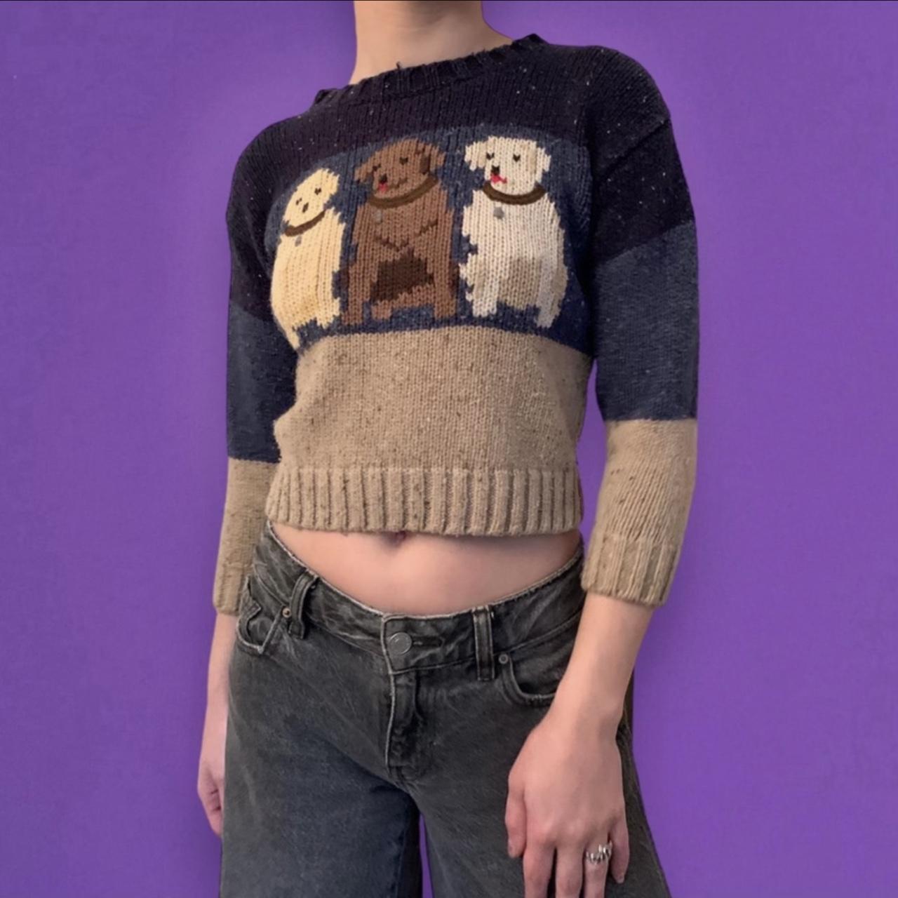 dog sweater knit fall jumper chunky animal vintage... - Depop