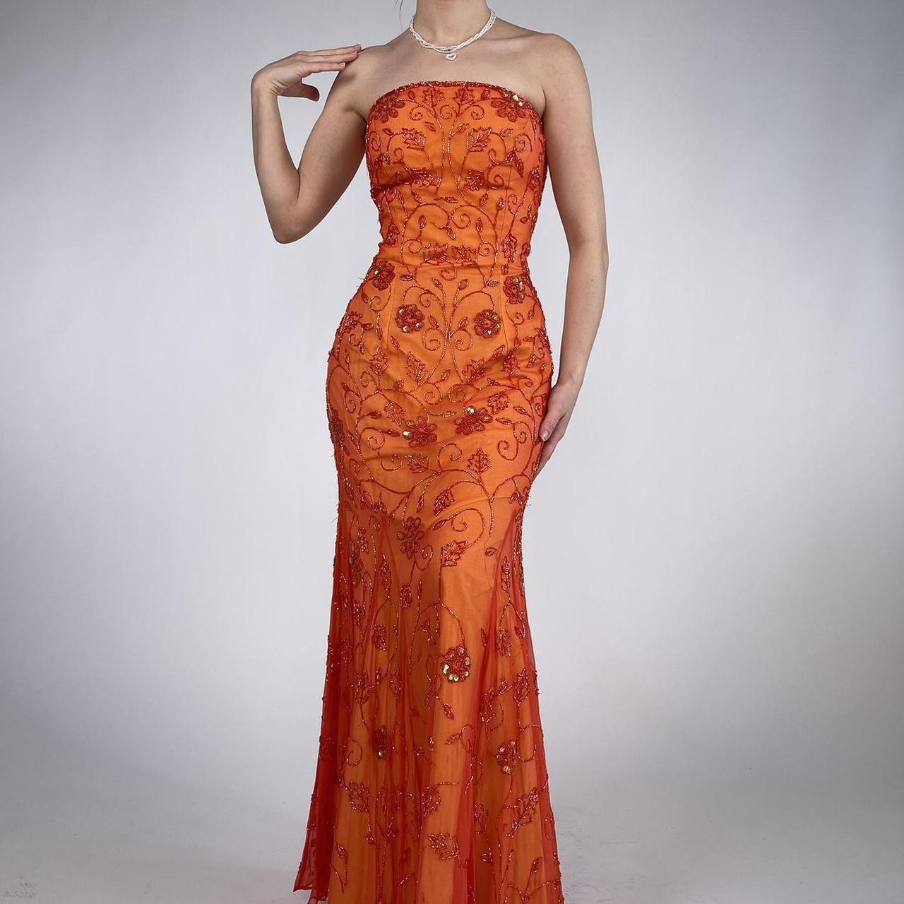 vintage y2k prom dress orange #mermaidcore y2k silk... | Depop