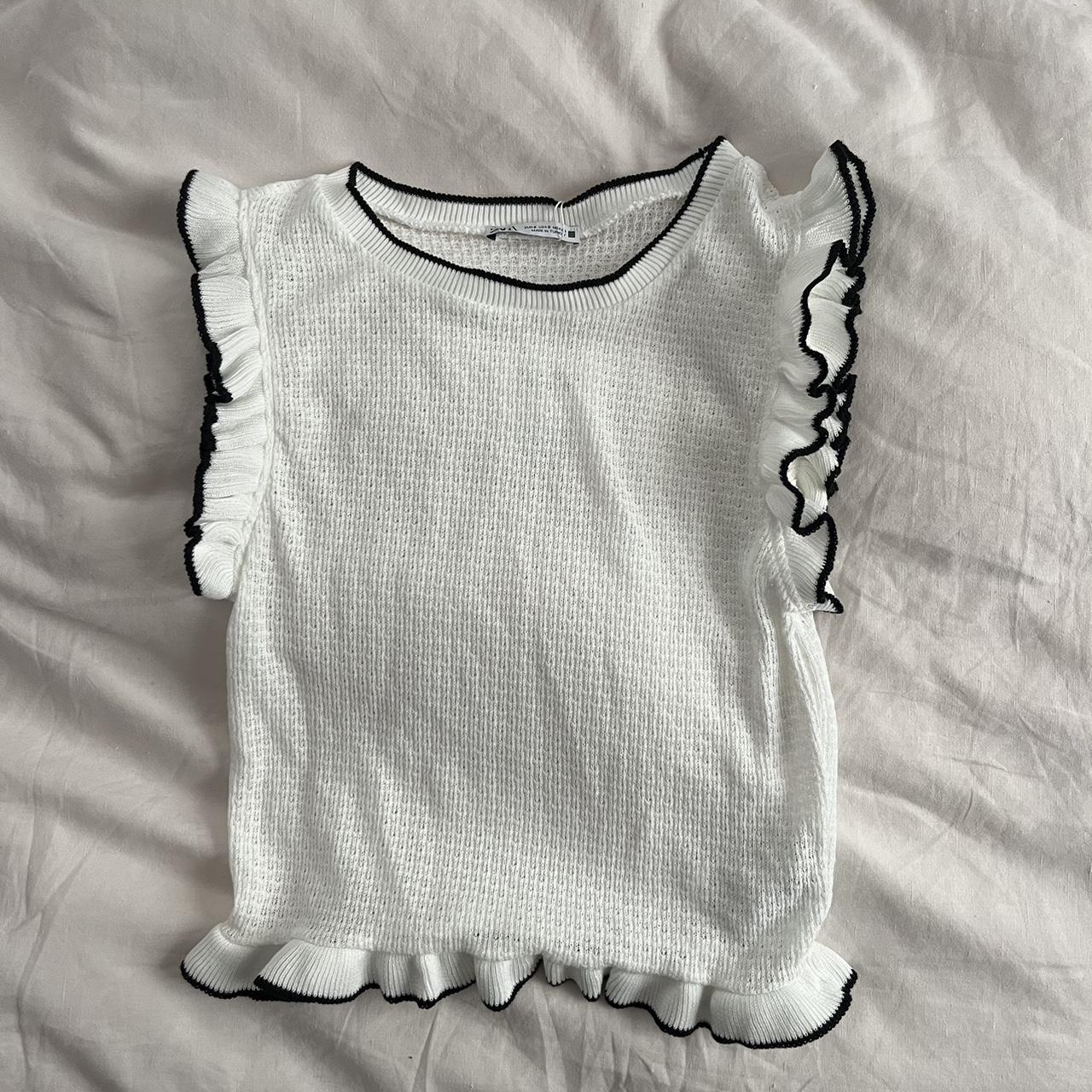 Zara professional knitwear top. White with black... - Depop