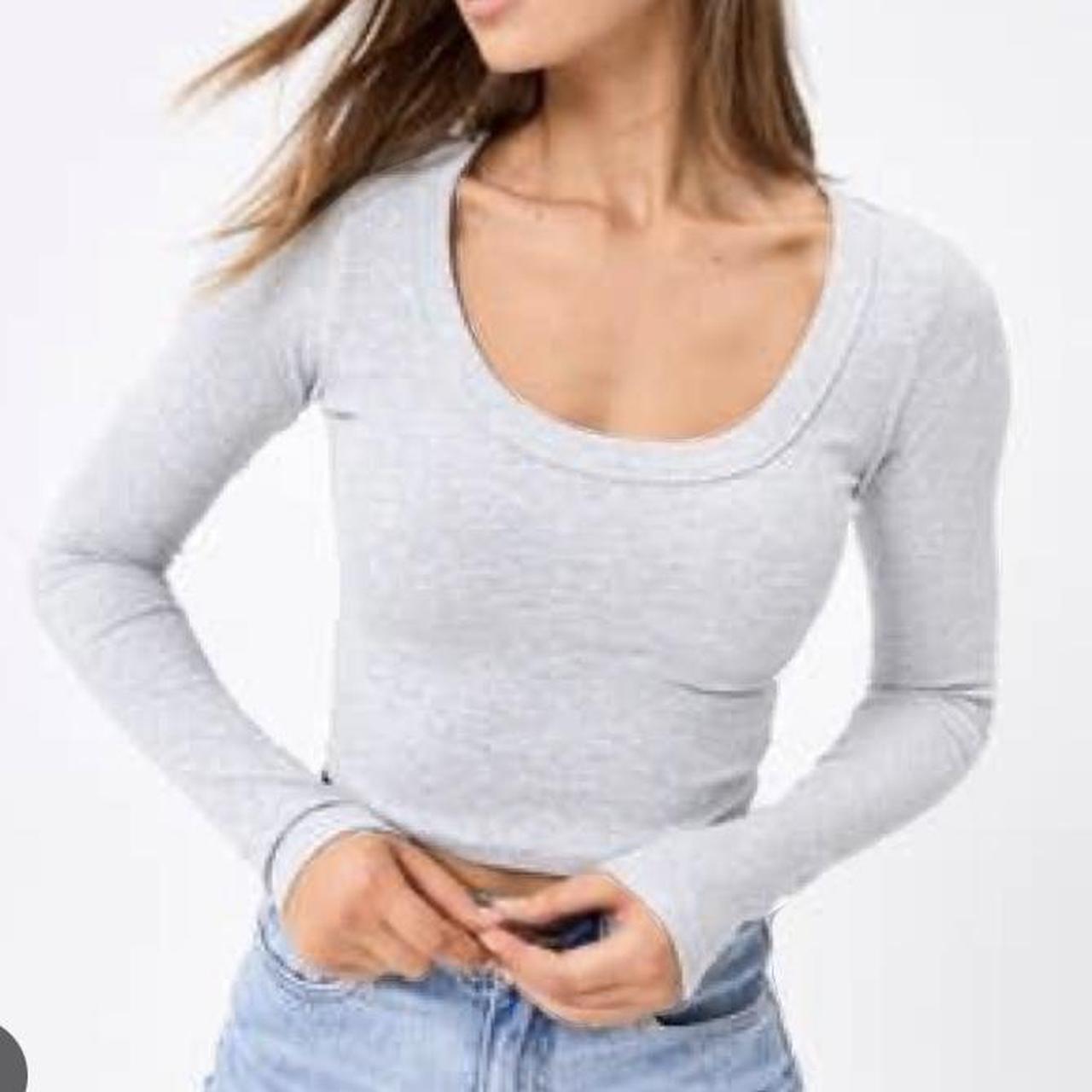 Glassons cotton scoop neck long sleeve top grey -... | Depop