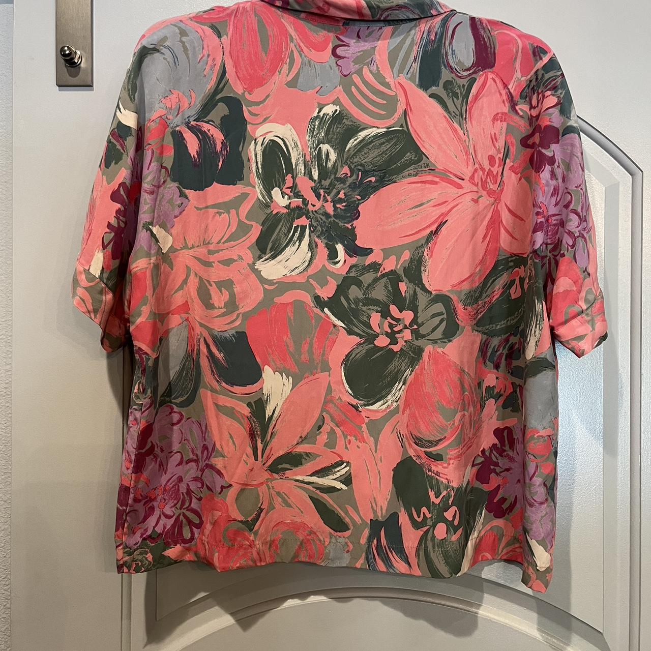 Jaeger Women's Pink and Green Blouse | Depop