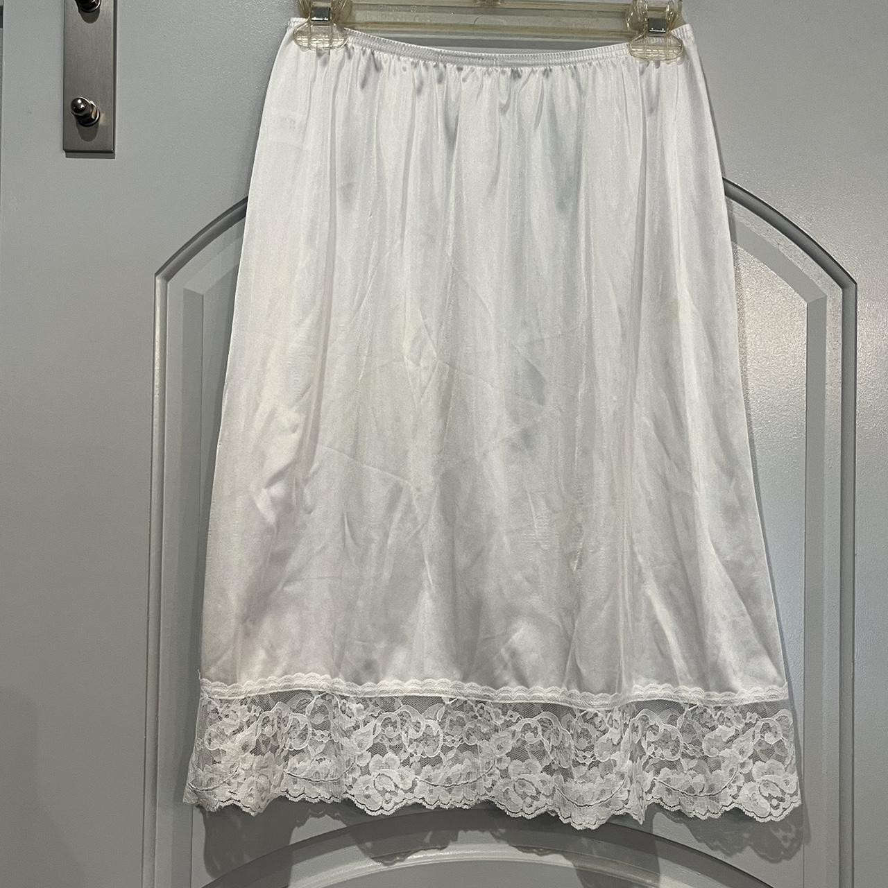 Vintage style Vassarette white lace nylon skirt... - Depop