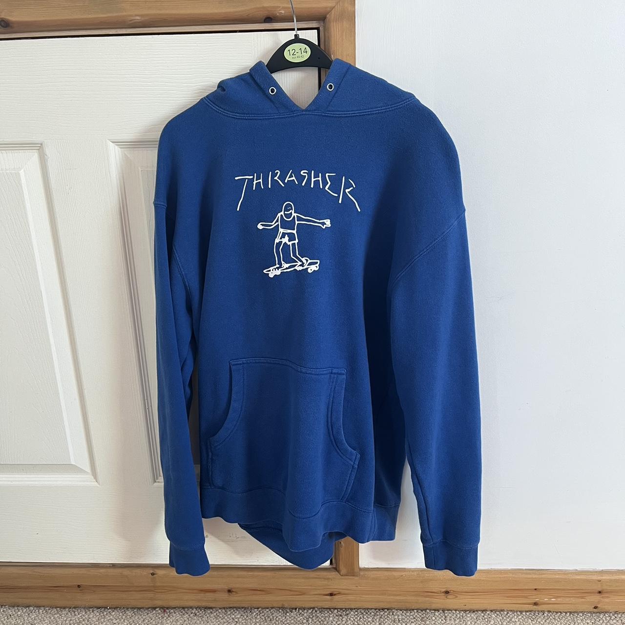 THRASHER SKATE HOODIE BLUE MINT CONDITION... - Depop