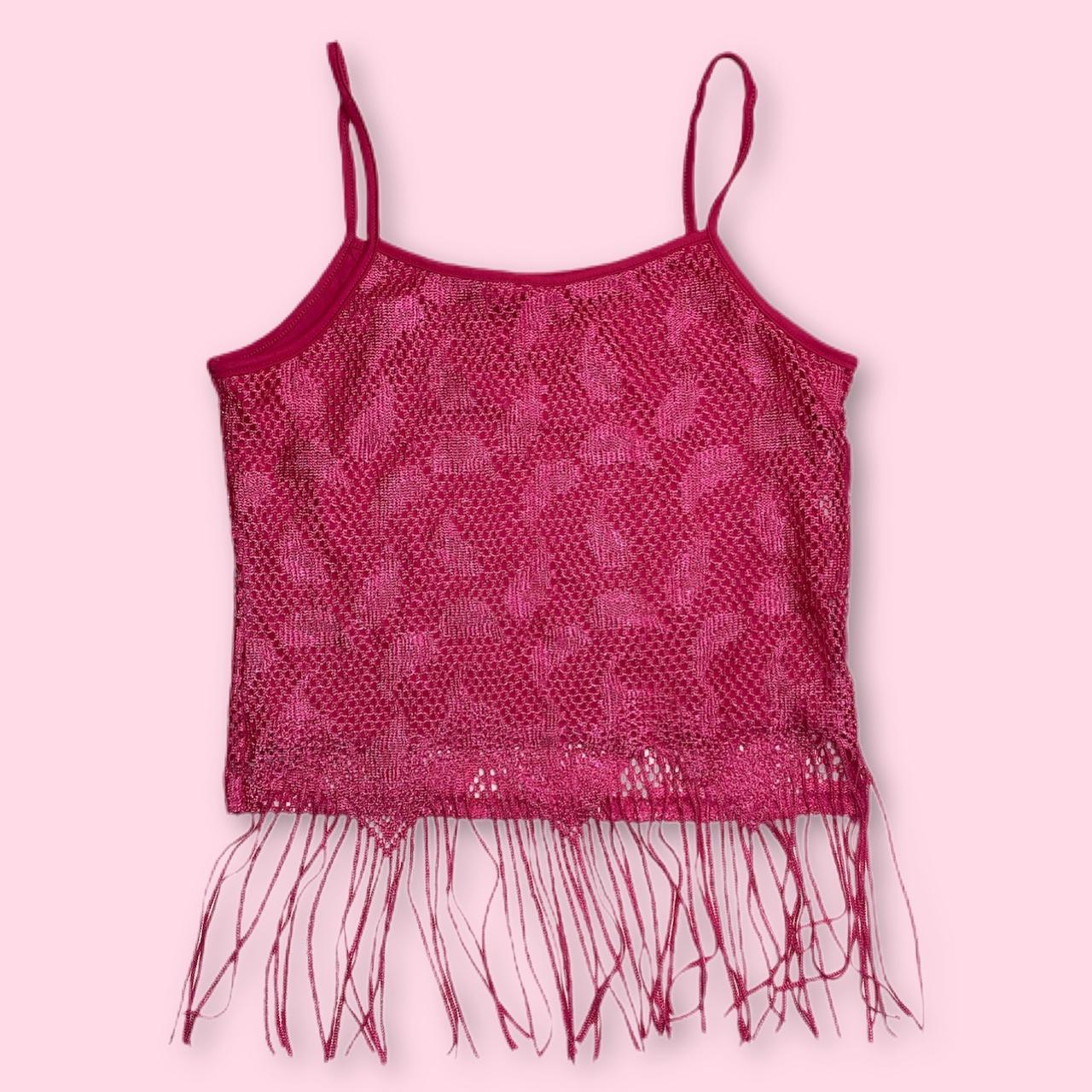 Cutest vintage 00’s hot pink netted overlay cami... - Depop