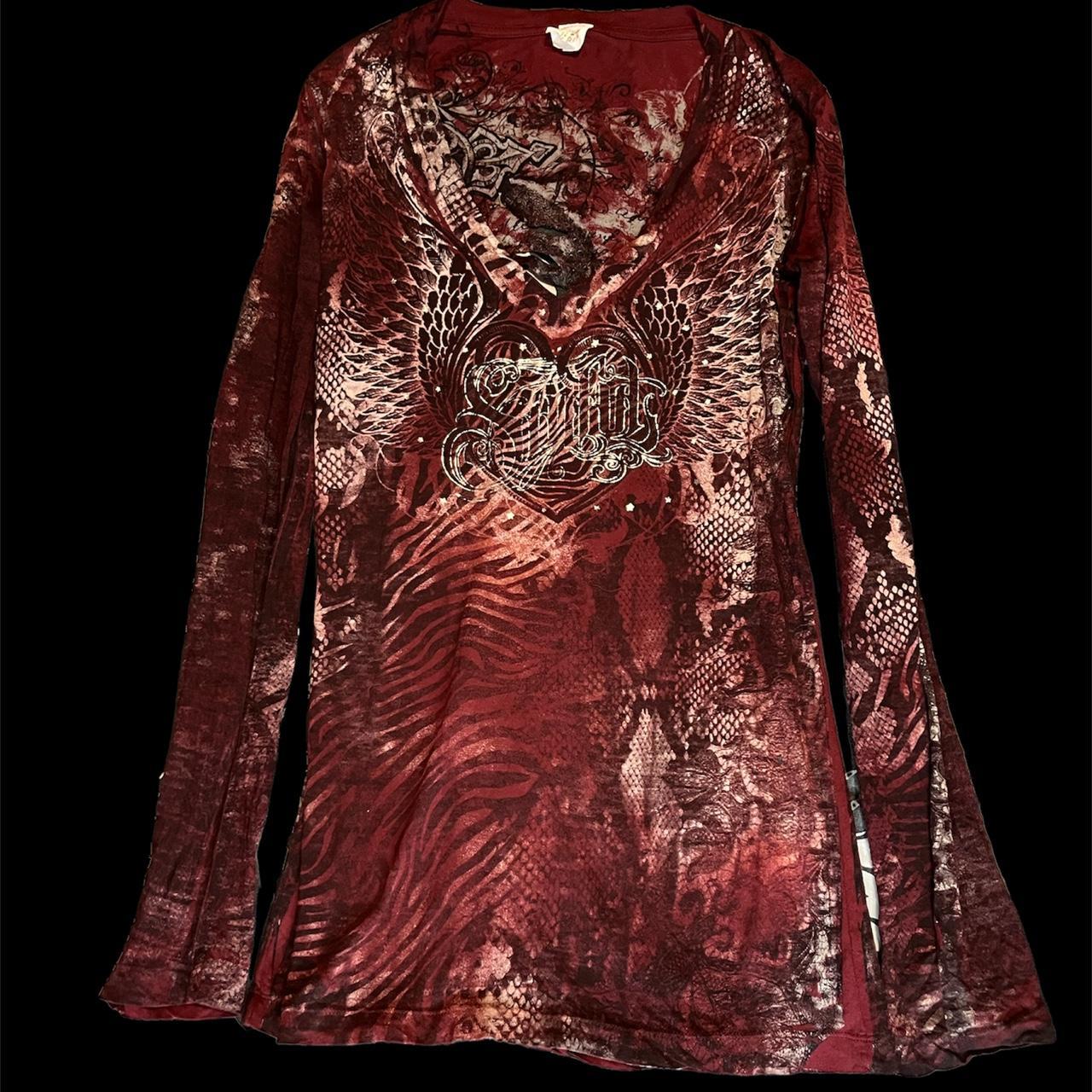 Red Maroon ‘Sinful by Affliction’ Cross Angel Wings... - Depop