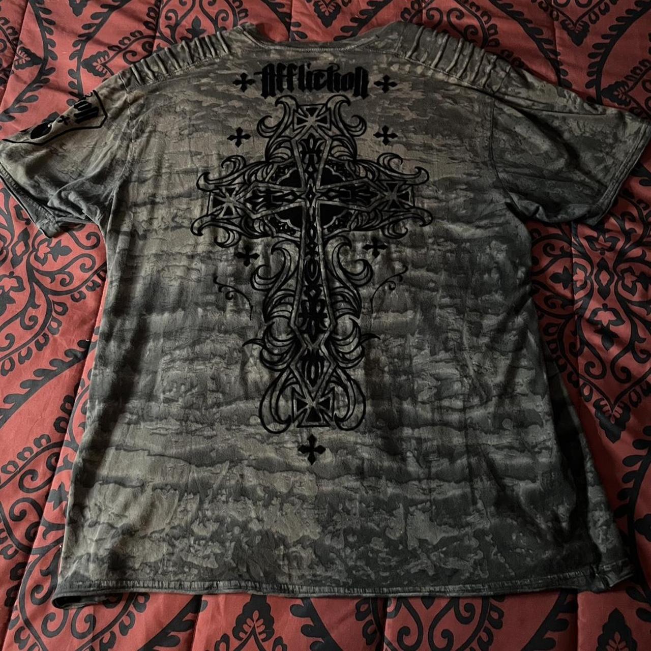 Affliction Men's Grey and Black Shirt | Depop