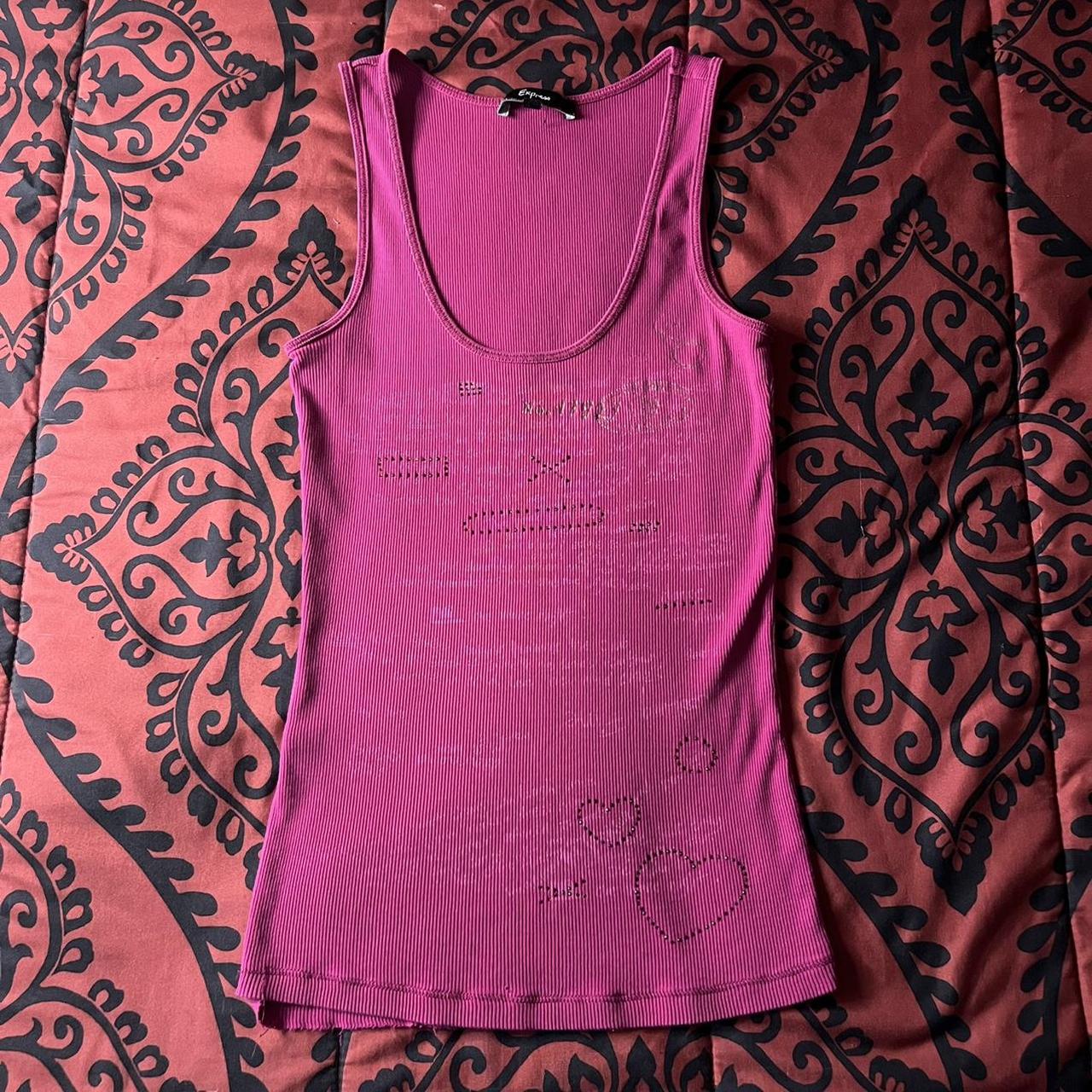 Pink ‘Express’ Graphic Ribbed Tank Top. Preloved,... - Depop