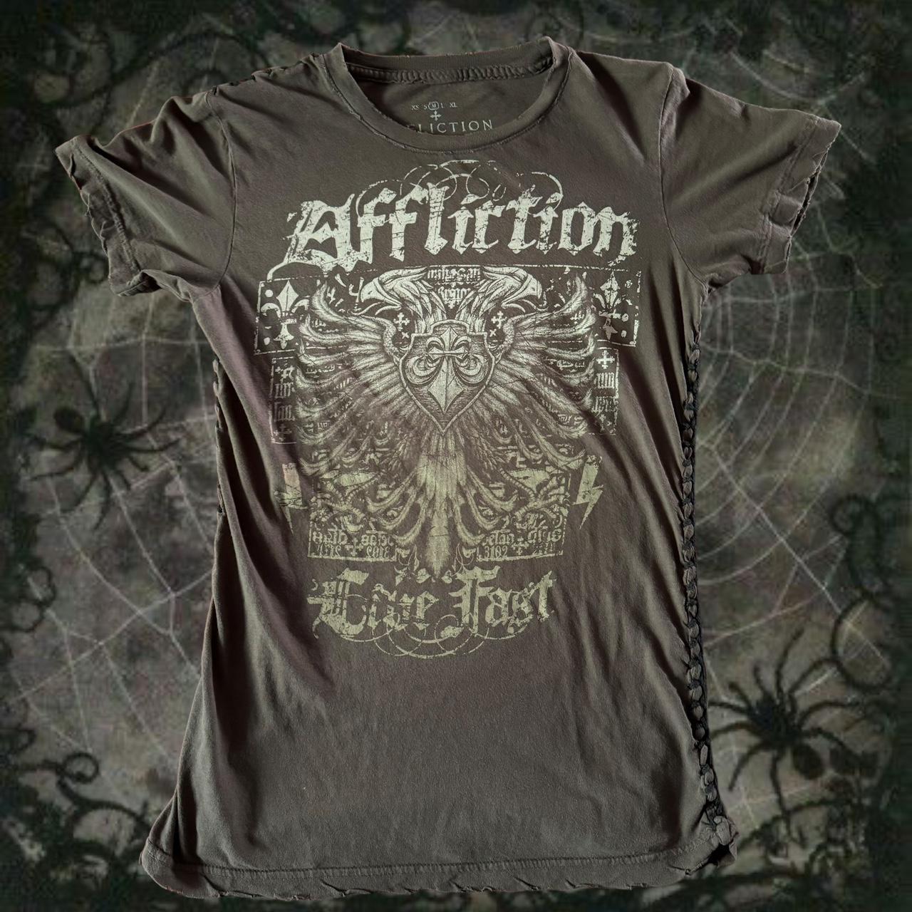 Brown ‘Affliction’ Skull Cross Graphic Shirt.... - Depop